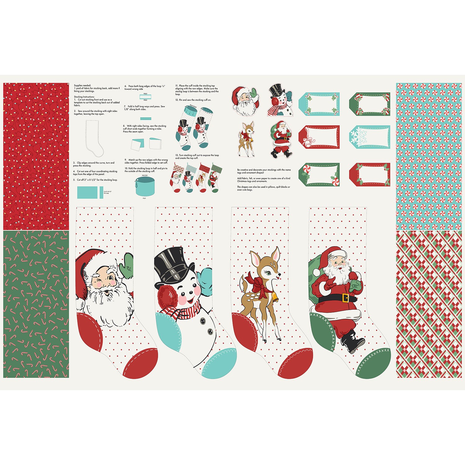 Holly Jolly - White Santa Stocking Panel | ConnectingThreads.com