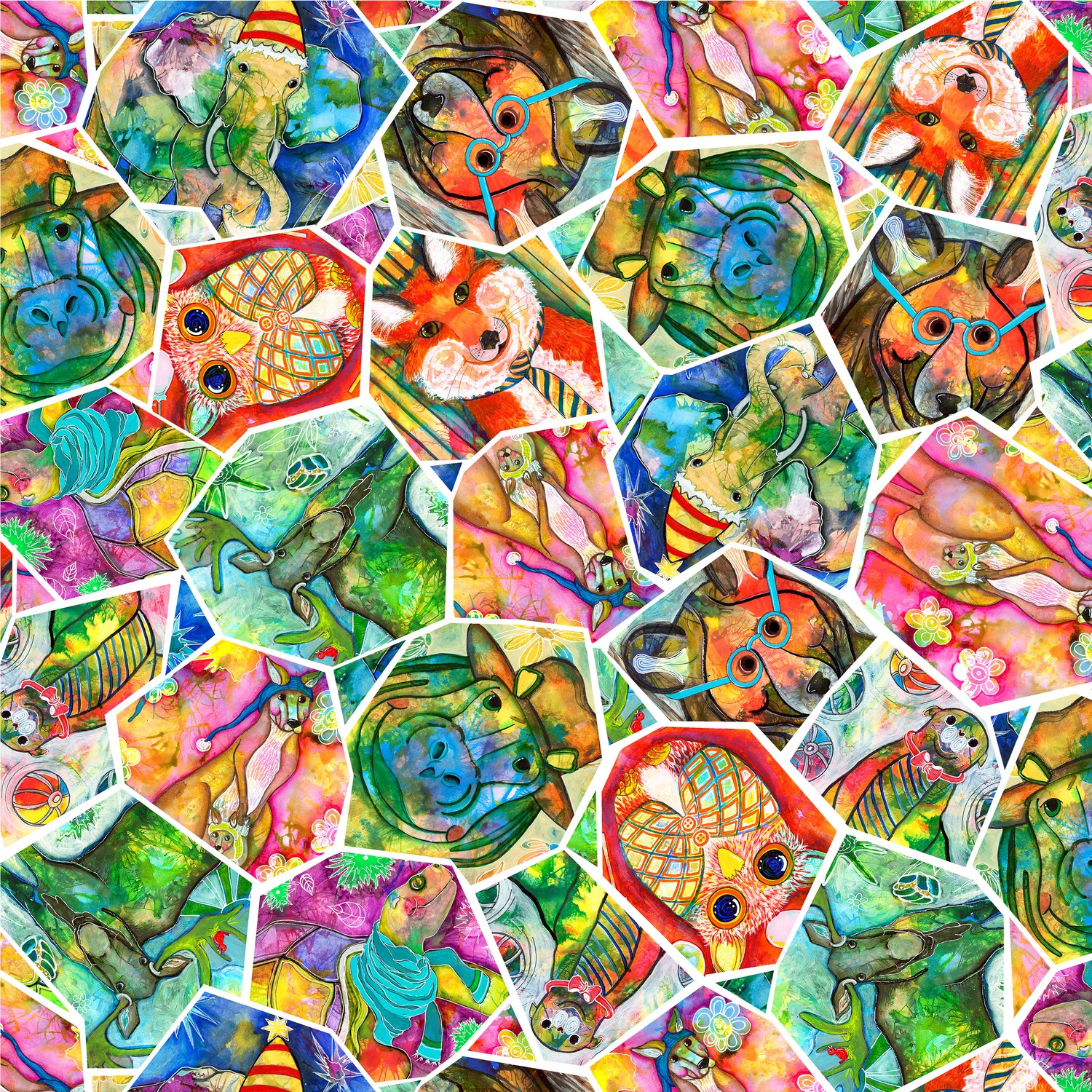 Party Animals - Party Animals Tossed Animal Geo Multi Quilting Cotton ...