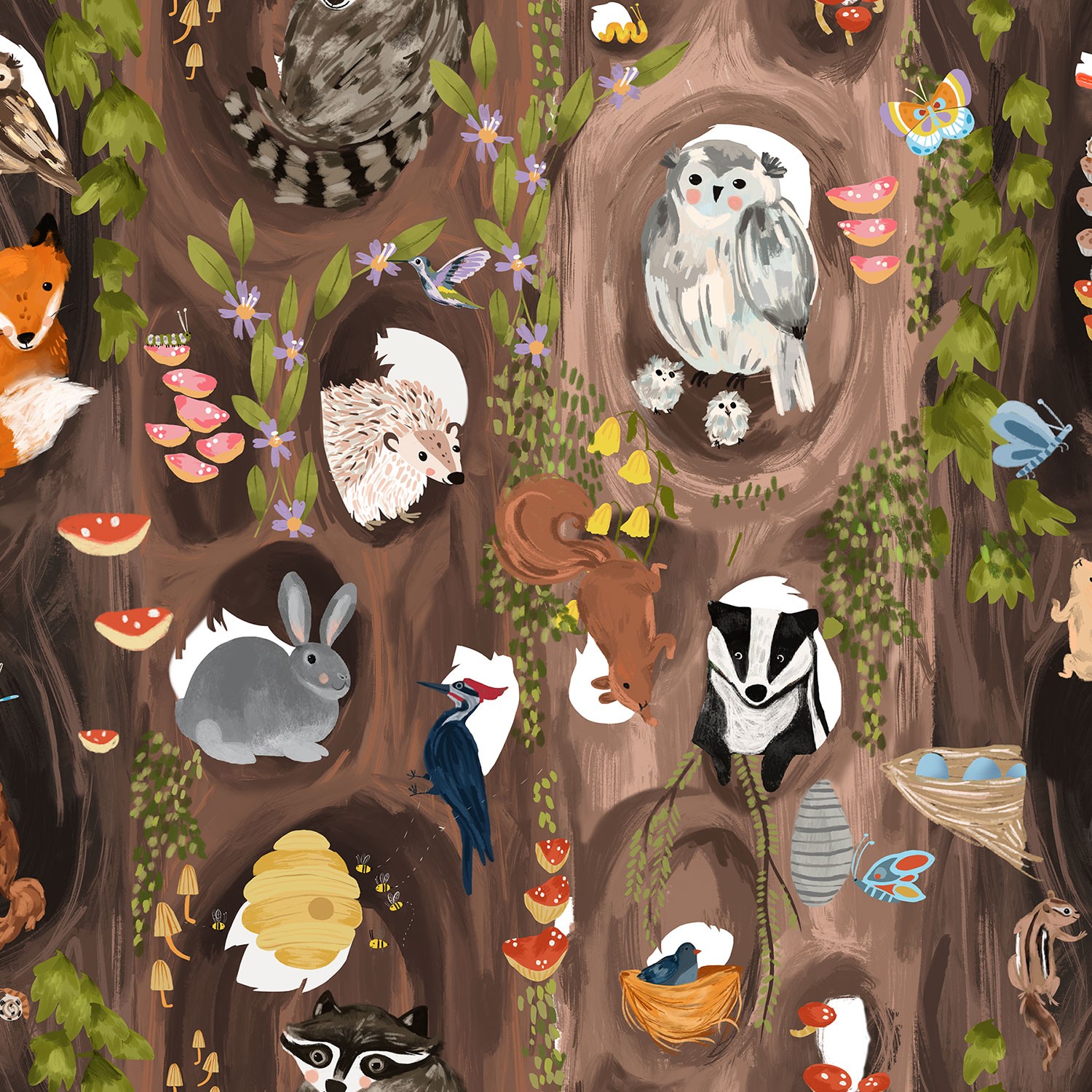 Forest Critters - Woodland Animals in Tree Trunks | ConnectingThreads.com