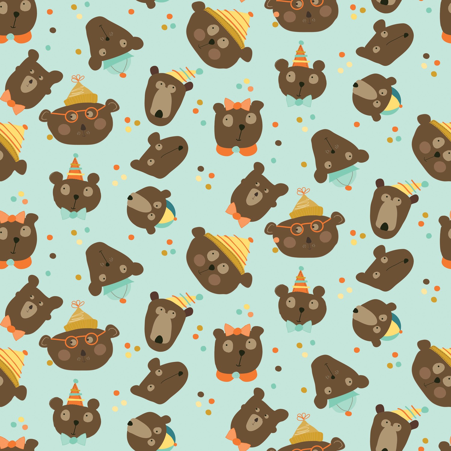 Bumble and Bear - Bumble and Bear Heads Mint Quilting Cotton Fabric Yardage | ConnectingThreads.com