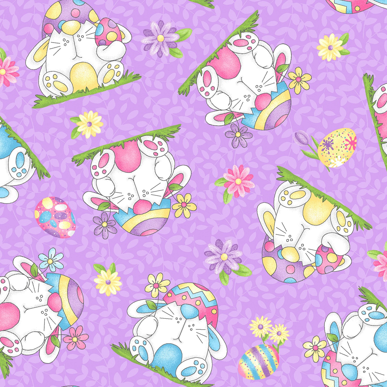 Hoppy Easter Gnomies - Hoppy Easter Gnomies Bunnies Tossed Lavender Quilting Cotton Fabric ...
