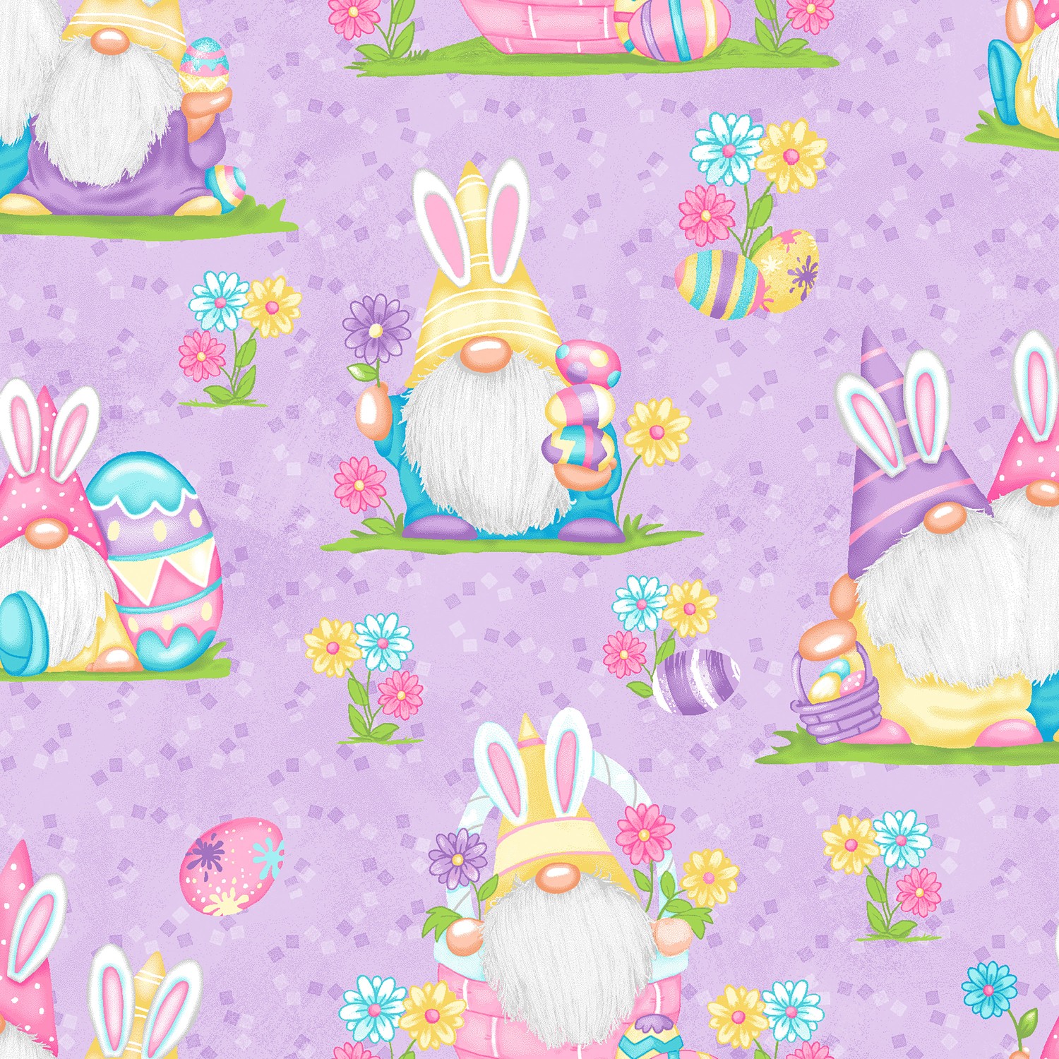 Hoppy Easter Gnomies Easter Gnomies Scenic Lavender Quilting Cotton Fabric Yardage ...
