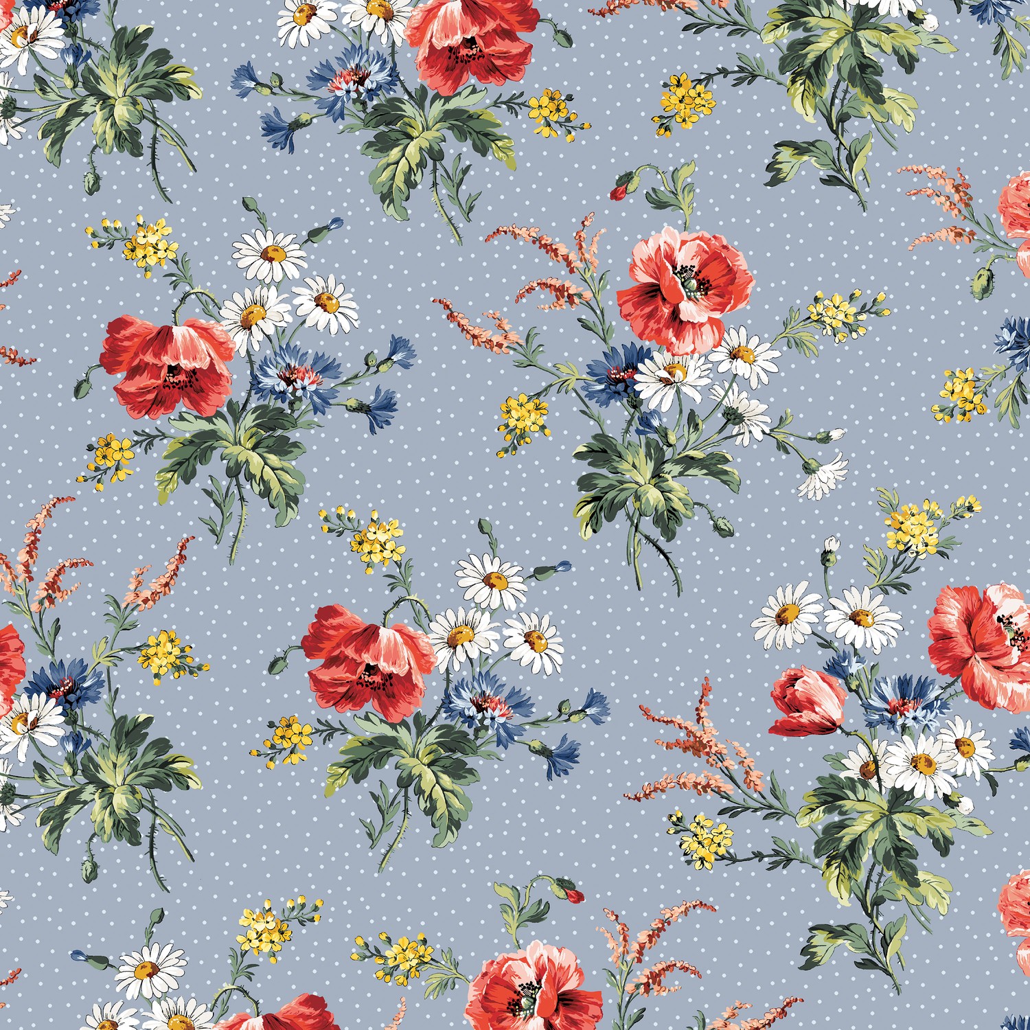 Rhubarb Pie Daisy Bouquet Blue Jeans Quilting Cotton Fabric Yardage | ConnectingThreads.com