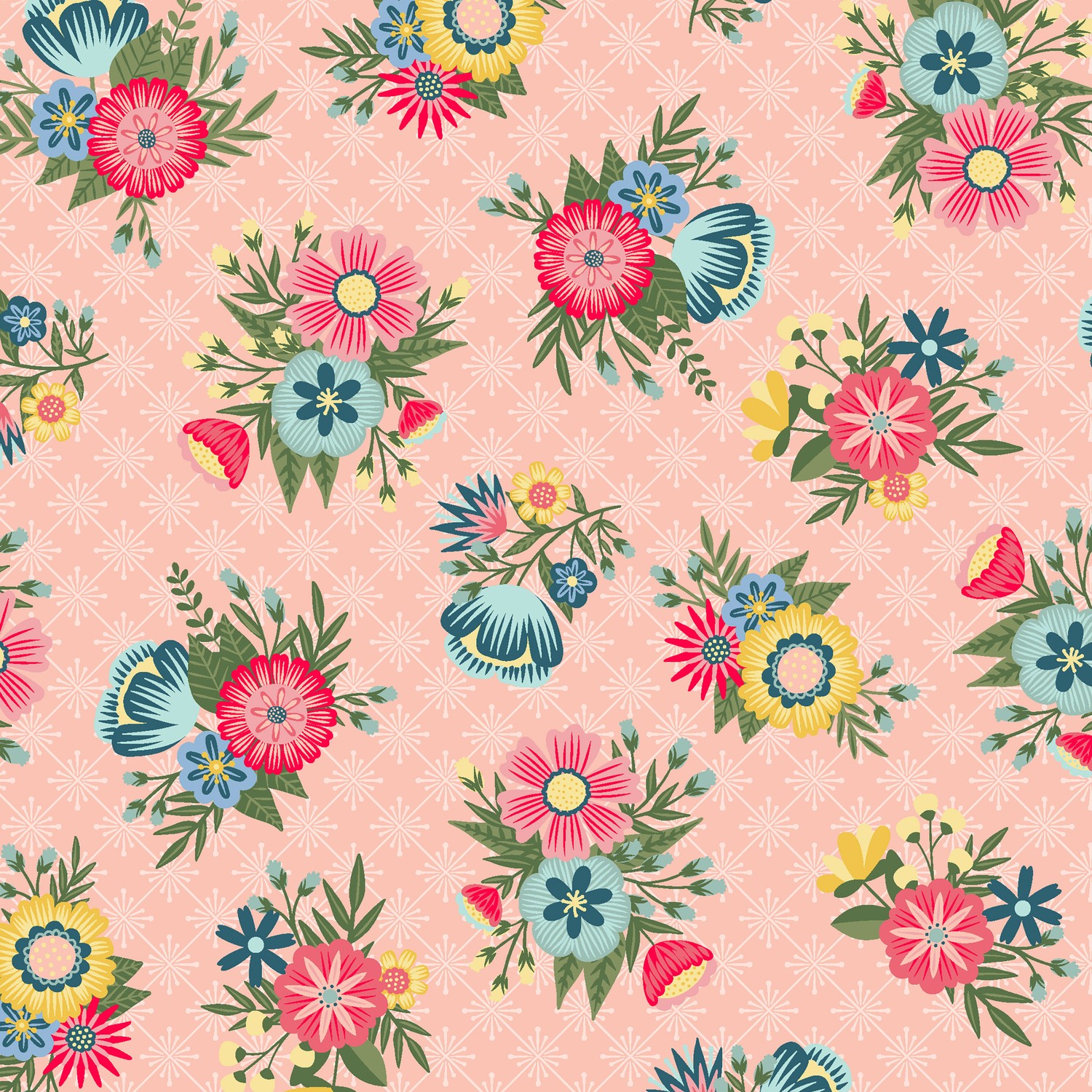 Vintage Flora Lattice Floral Pink Quilting Cotton Fabric Yardage | ConnectingThreads.com