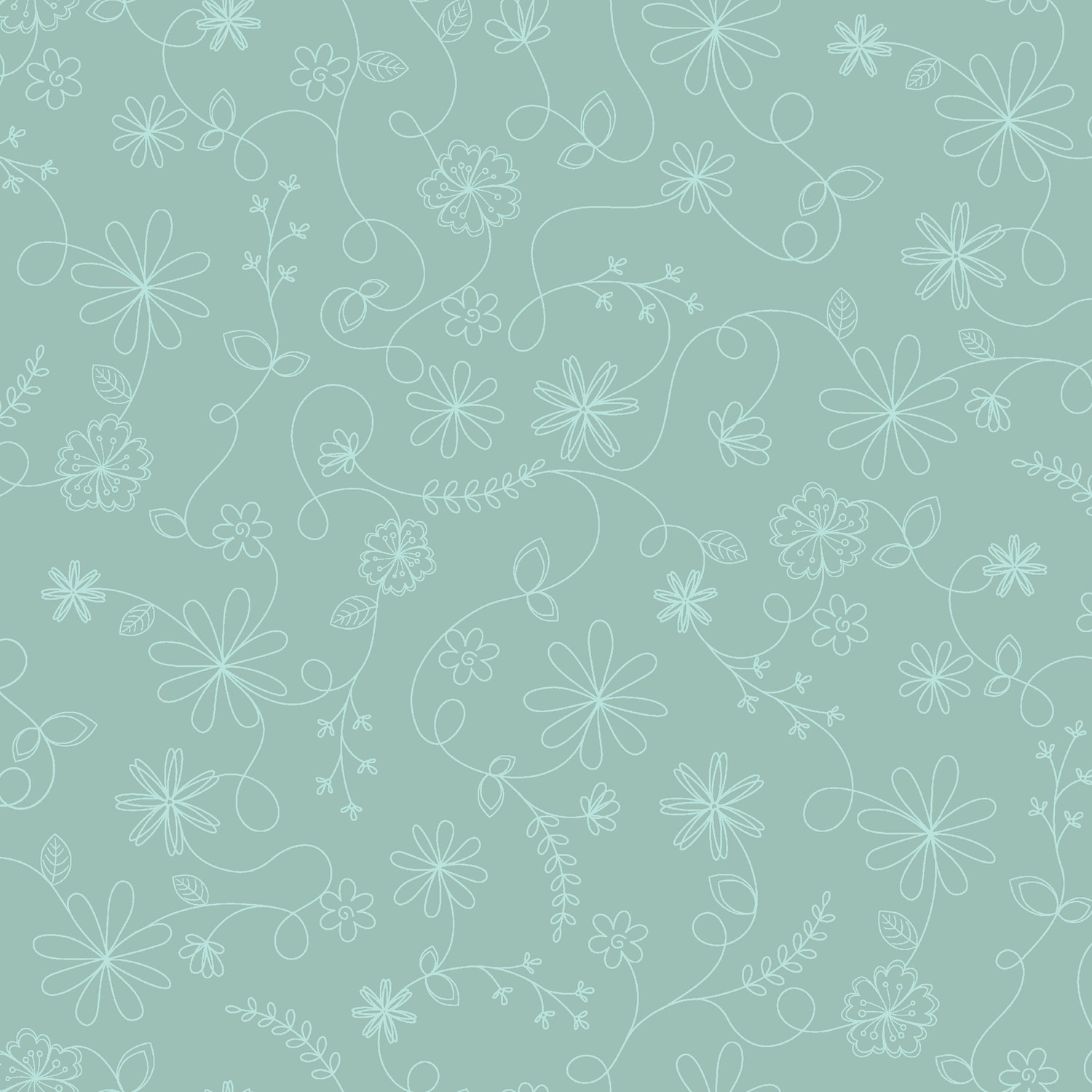 Vintage Flora Swirl Floral Aqua Quilting Cotton Fabric Yardage | ConnectingThreads.com