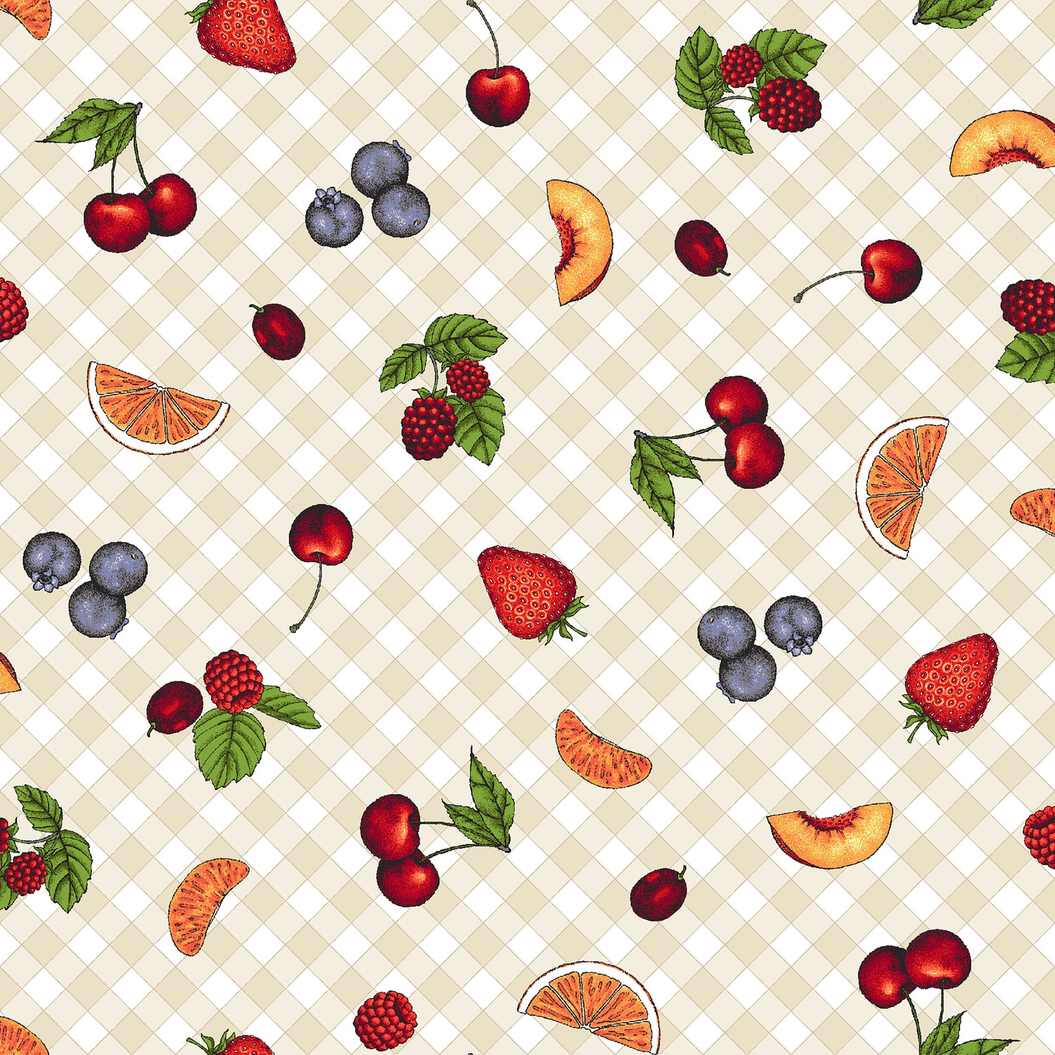 Fancy Fruit Gingham Fruit Cream Quilting Cotton Fabric Yardage | ConnectingThreads.com