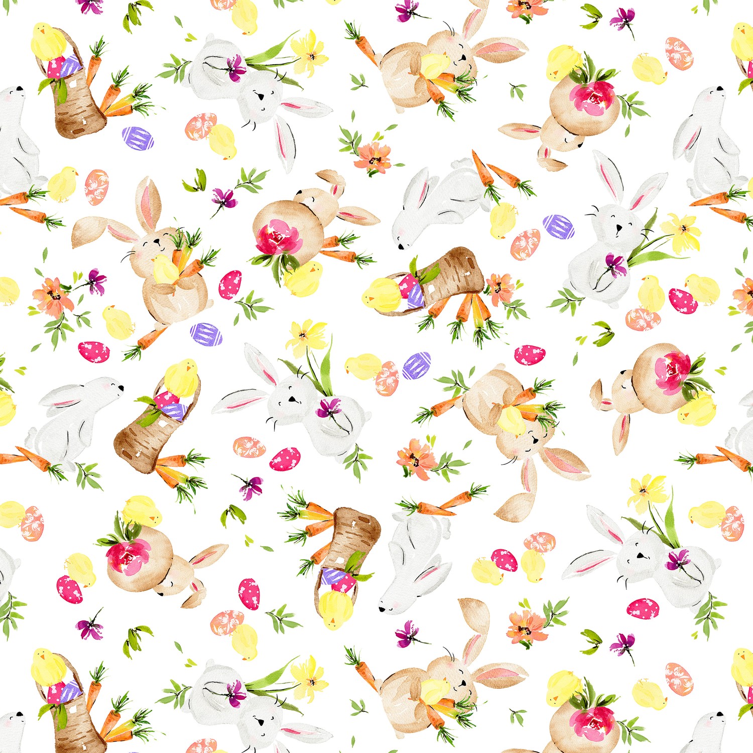 Hoppy Easter - Hoppy Easter Bunny Frolic White Quilting Cotton Fabric ...