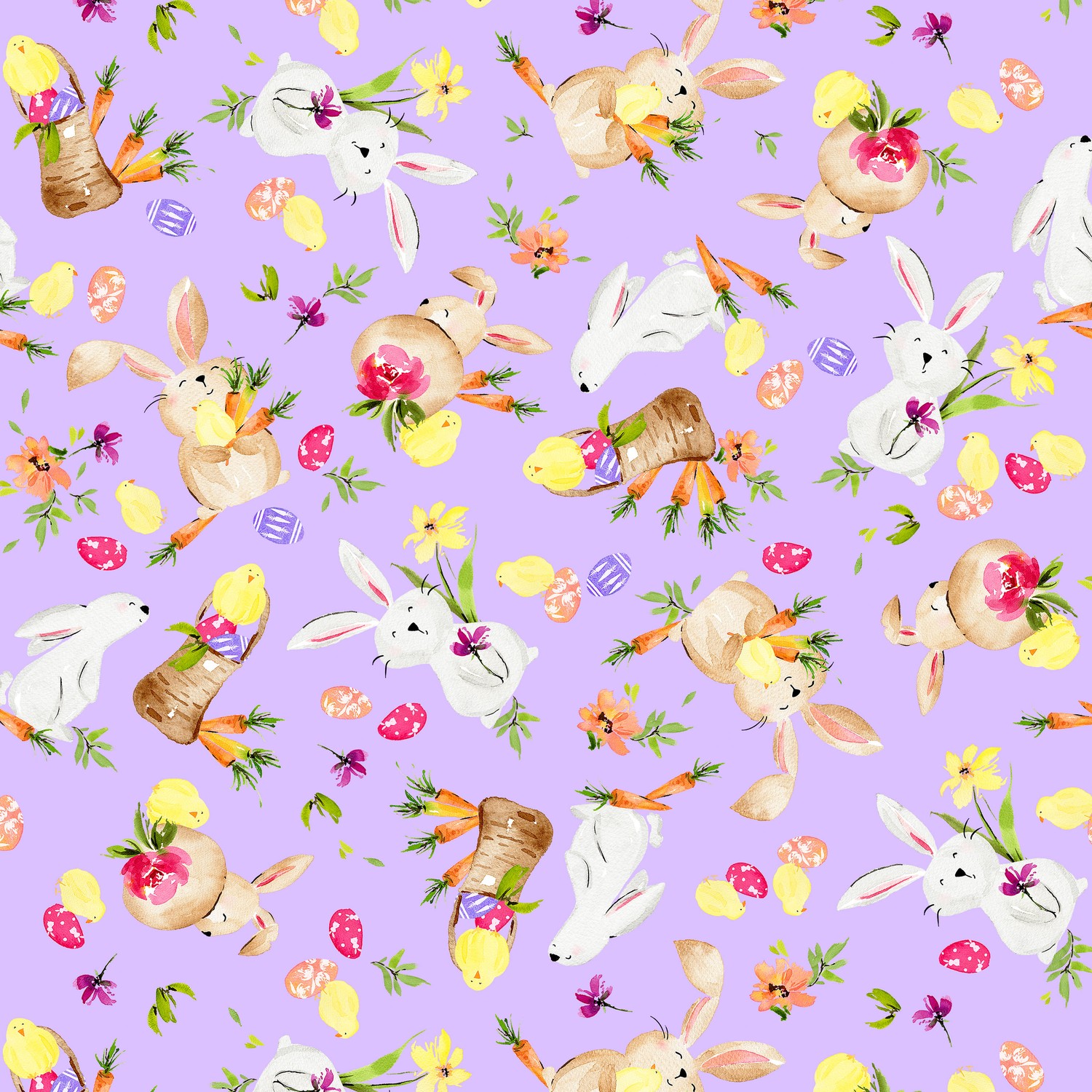 Hoppy Easter - Hoppy Easter Bunny Frolic Purple Quilting Cotton Fabric ...