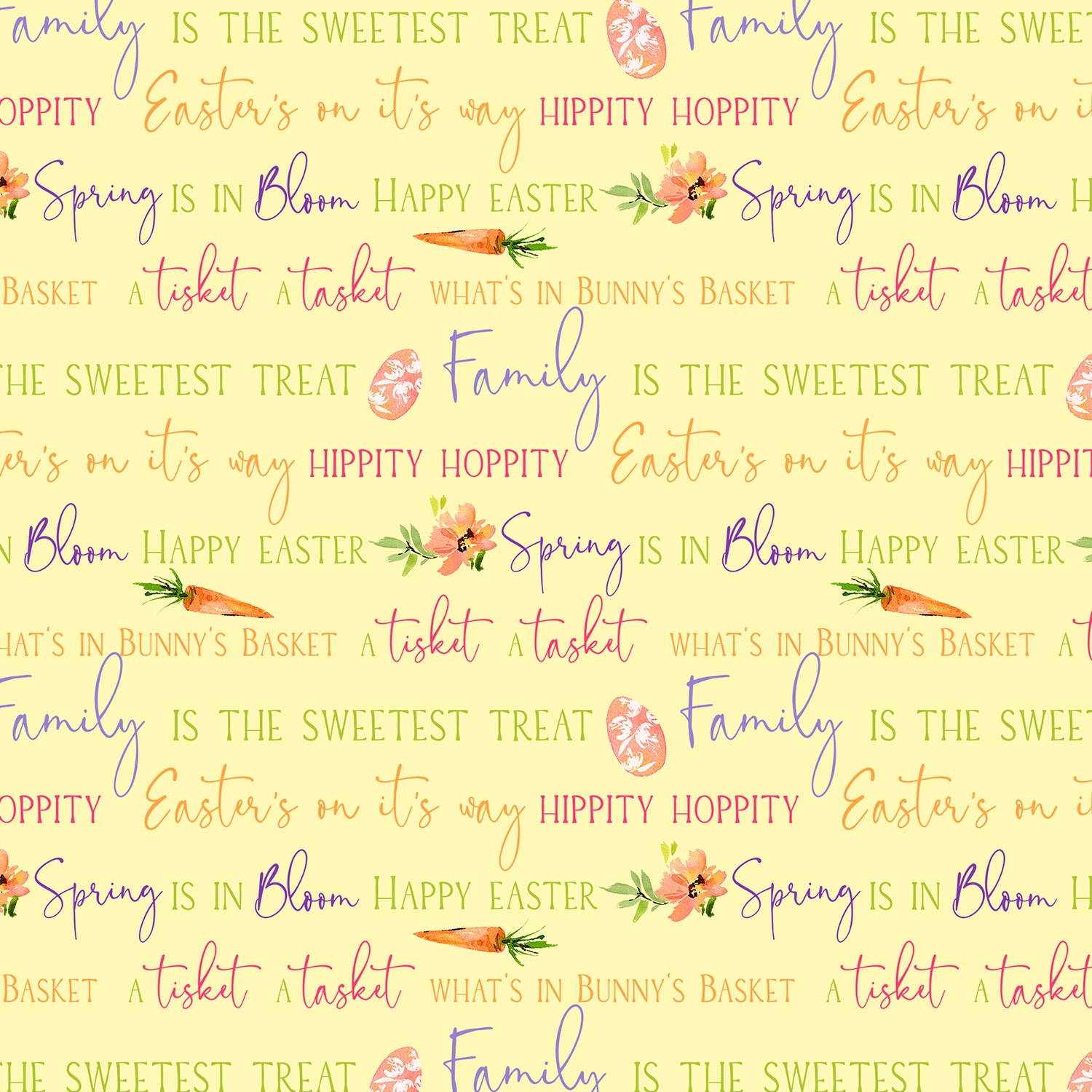 Hoppy Easter - Hoppy Easter Words Yellow Quilting Cotton Fabric Yardage ...