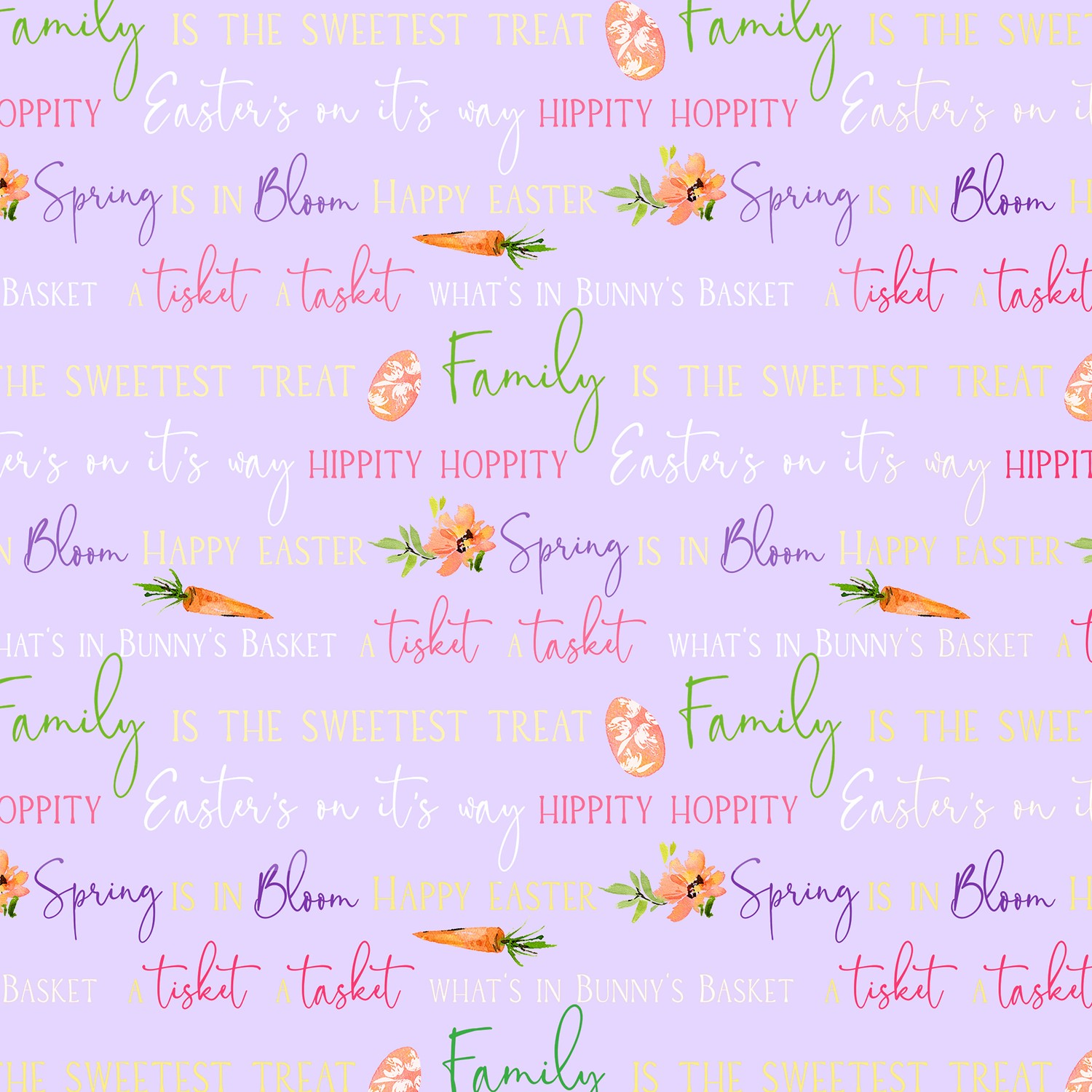 Hoppy Easter - Hoppy Easter Words Purple Quilting Cotton Fabric Yardage | ConnectingThreads.com