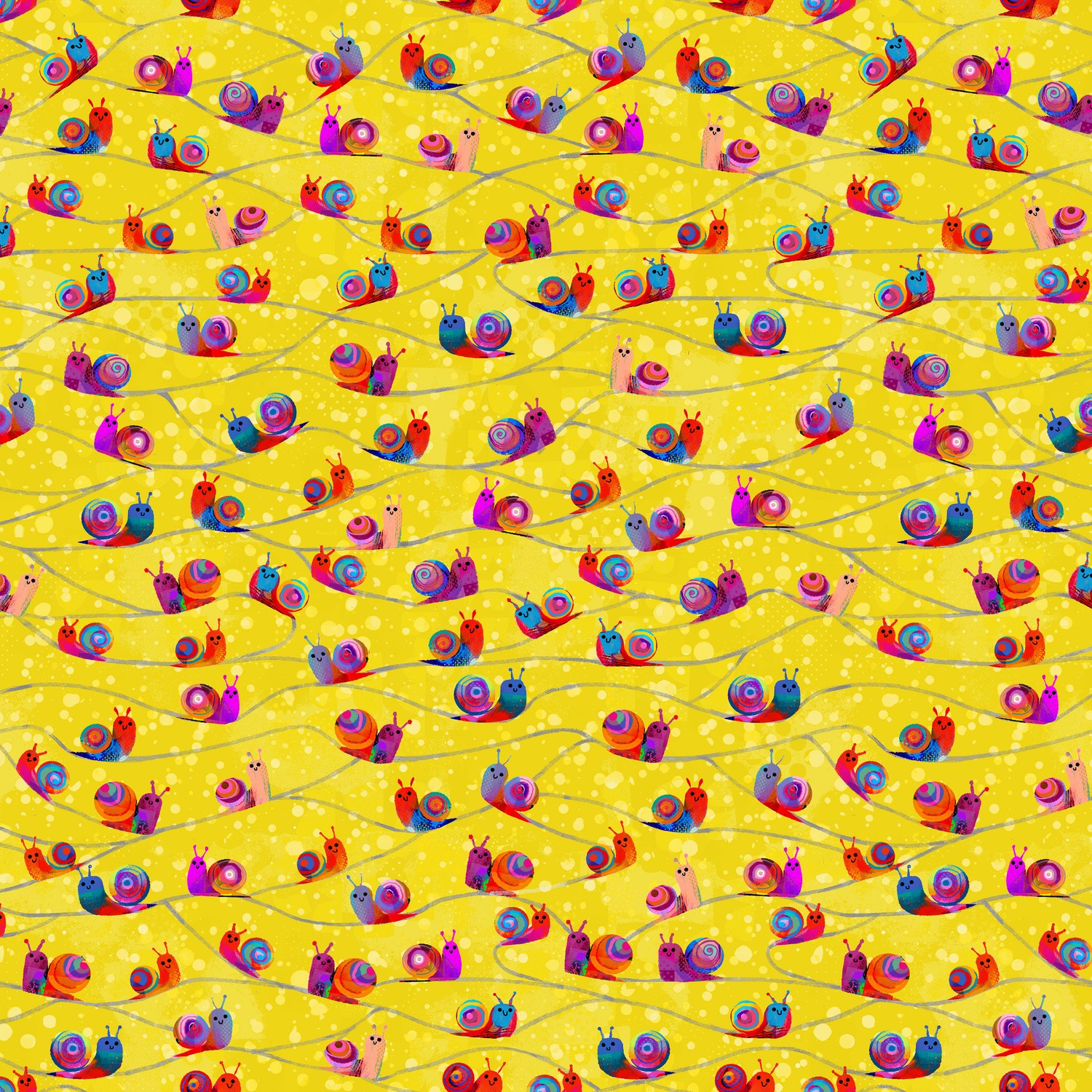 Catsville Snail Trail Lemon Quilting Cotton Fabric Yardage | ConnectingThreads.com