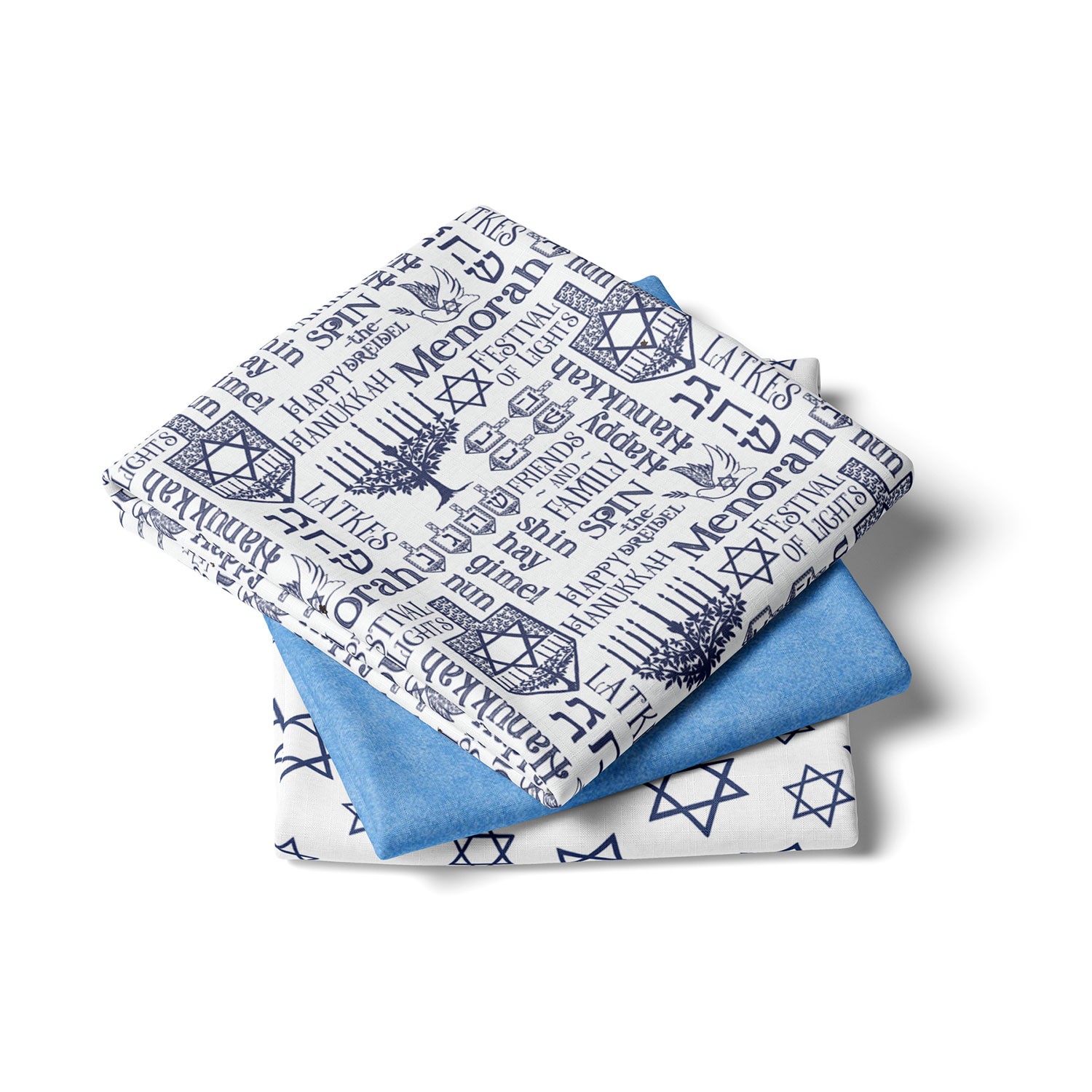 Hanukkah Menorah 3 yard Quilt Bundle - Blue & White Cotton Fabric