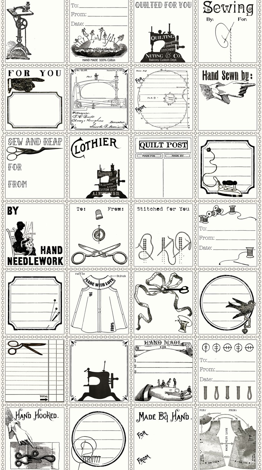 Quilt Labels Black Cotton Fabric Panel | Connecting Threads