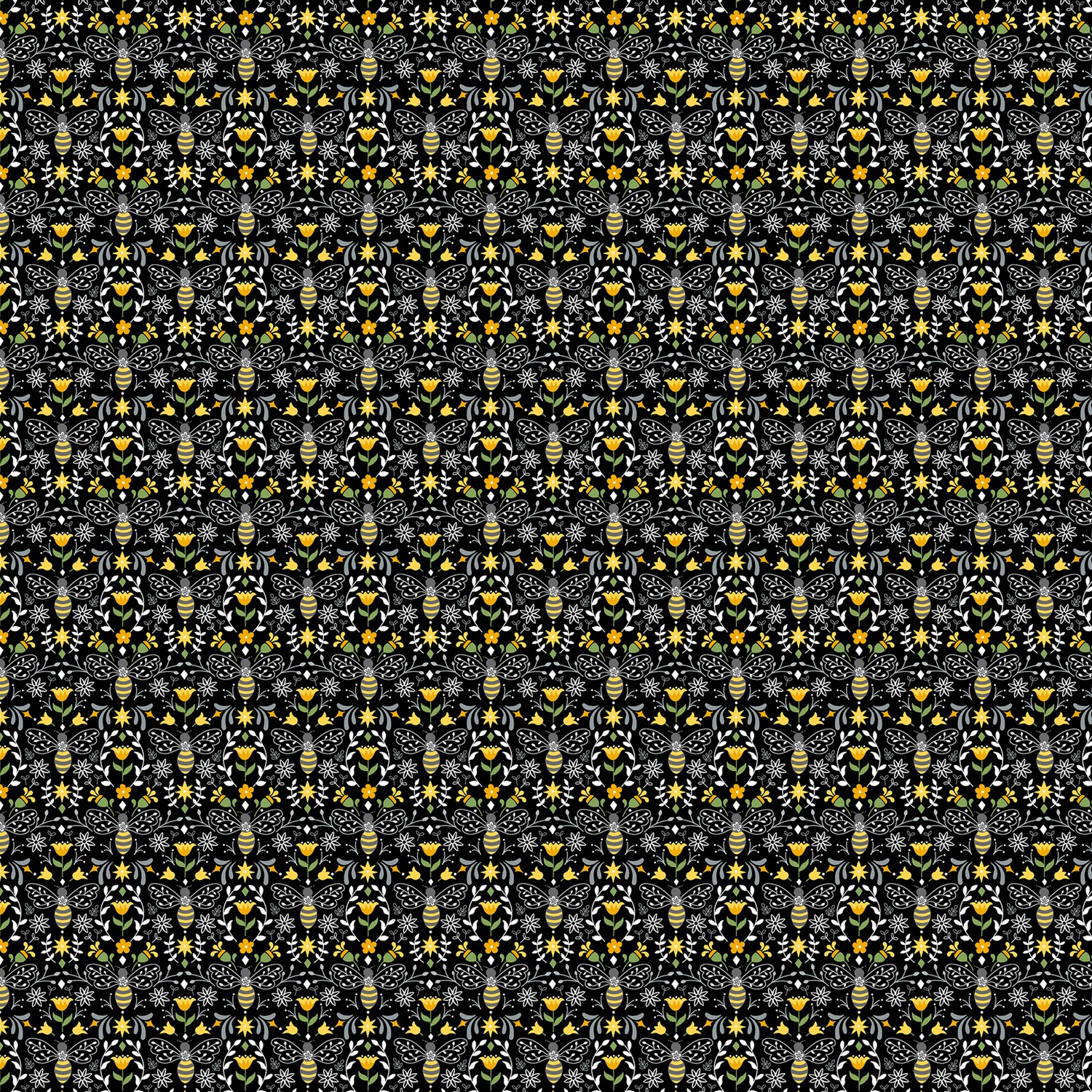 Bee Happy - Bee Happy Bees in Bloom Black Quilting Cotton Fabric Yardage | ConnectingThreads.com