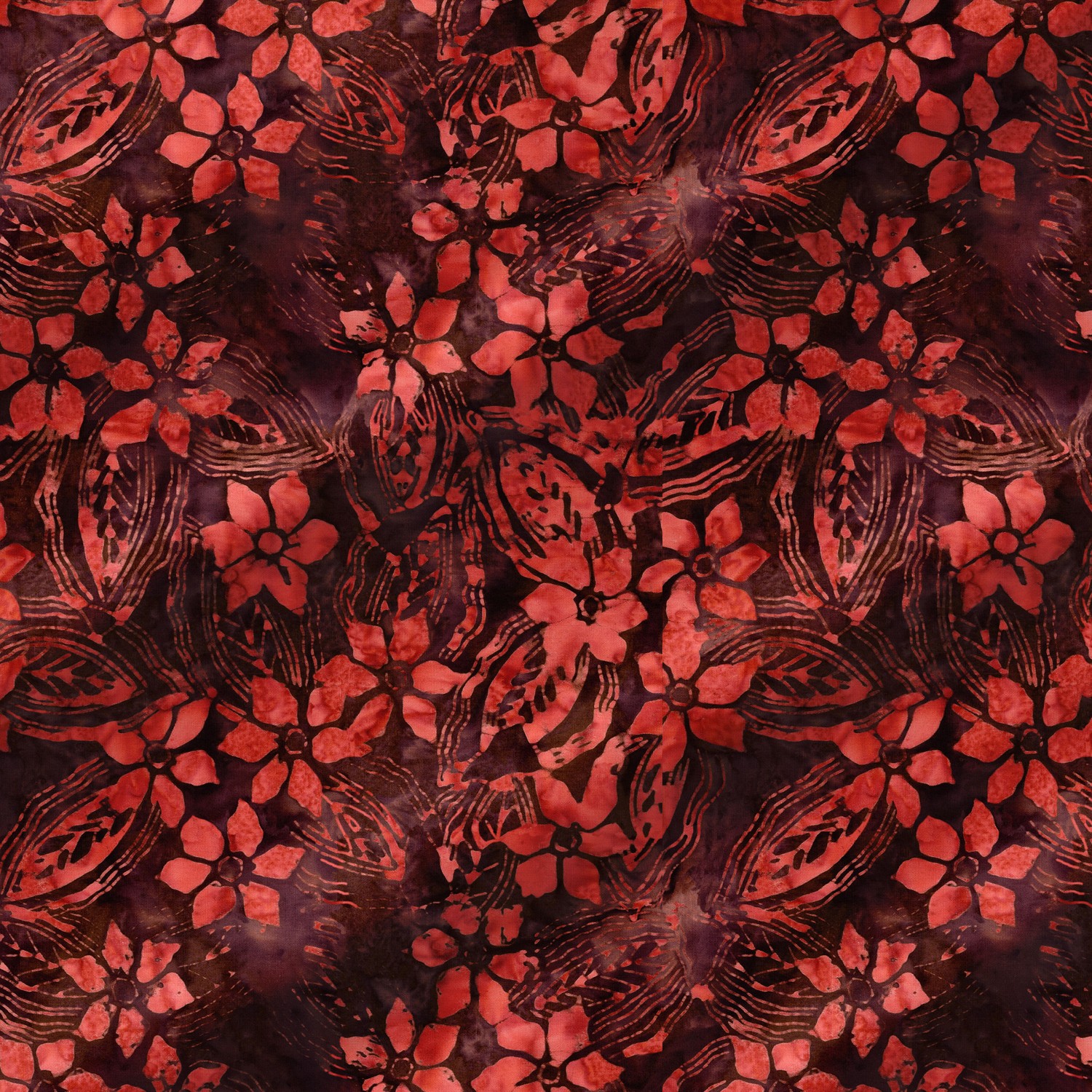 Sea Flowers Batik Terra Cotta Rosewood 106" Wide Backing Fabric