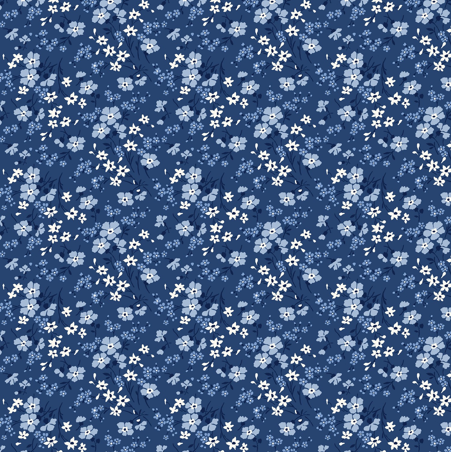 Hometown Americana - True Blue Forget Me Nots II Admiral Blue Quilting ...