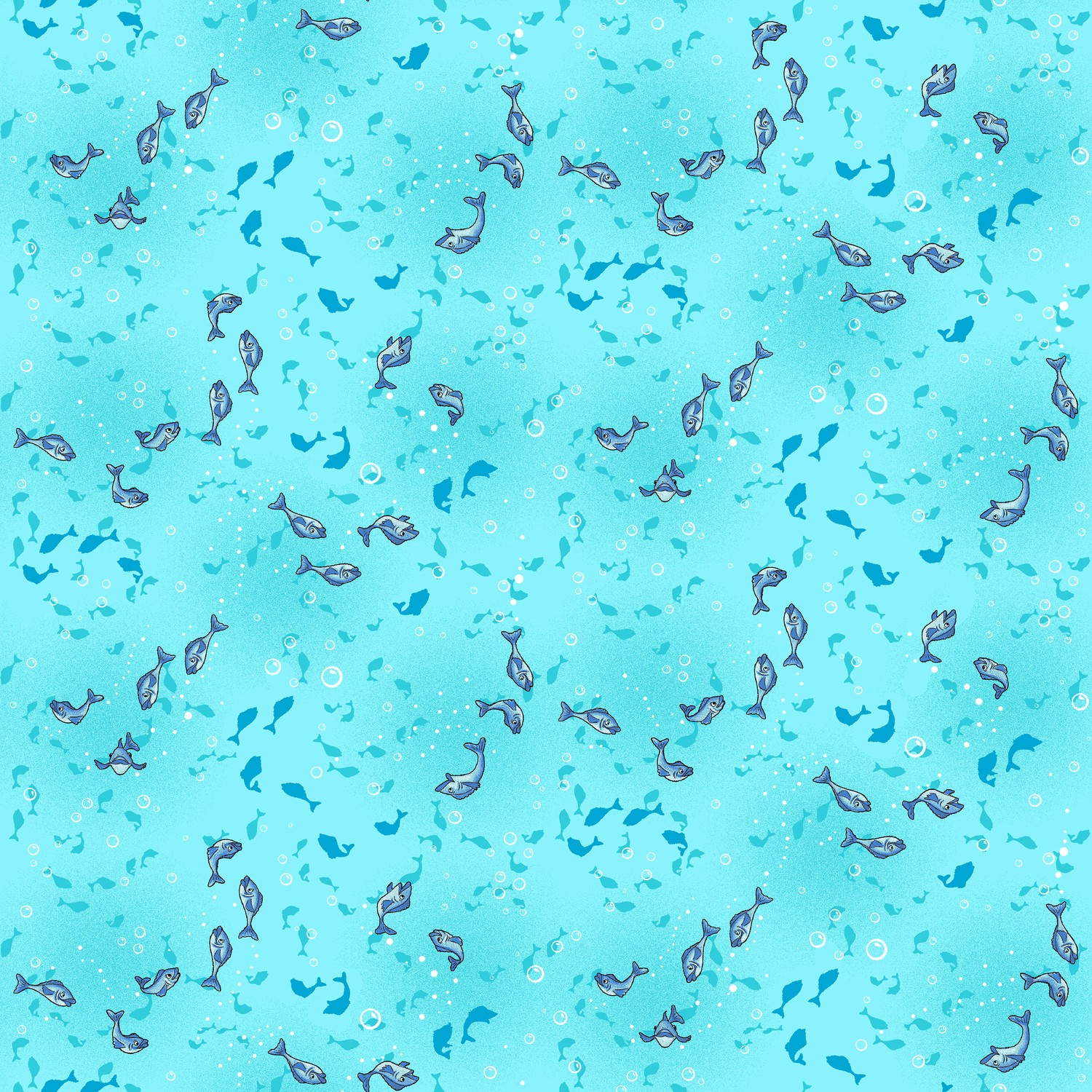 River Romp - River Romp Swimming Fish Lt. Teal. Quilting Cotton Fabric ...