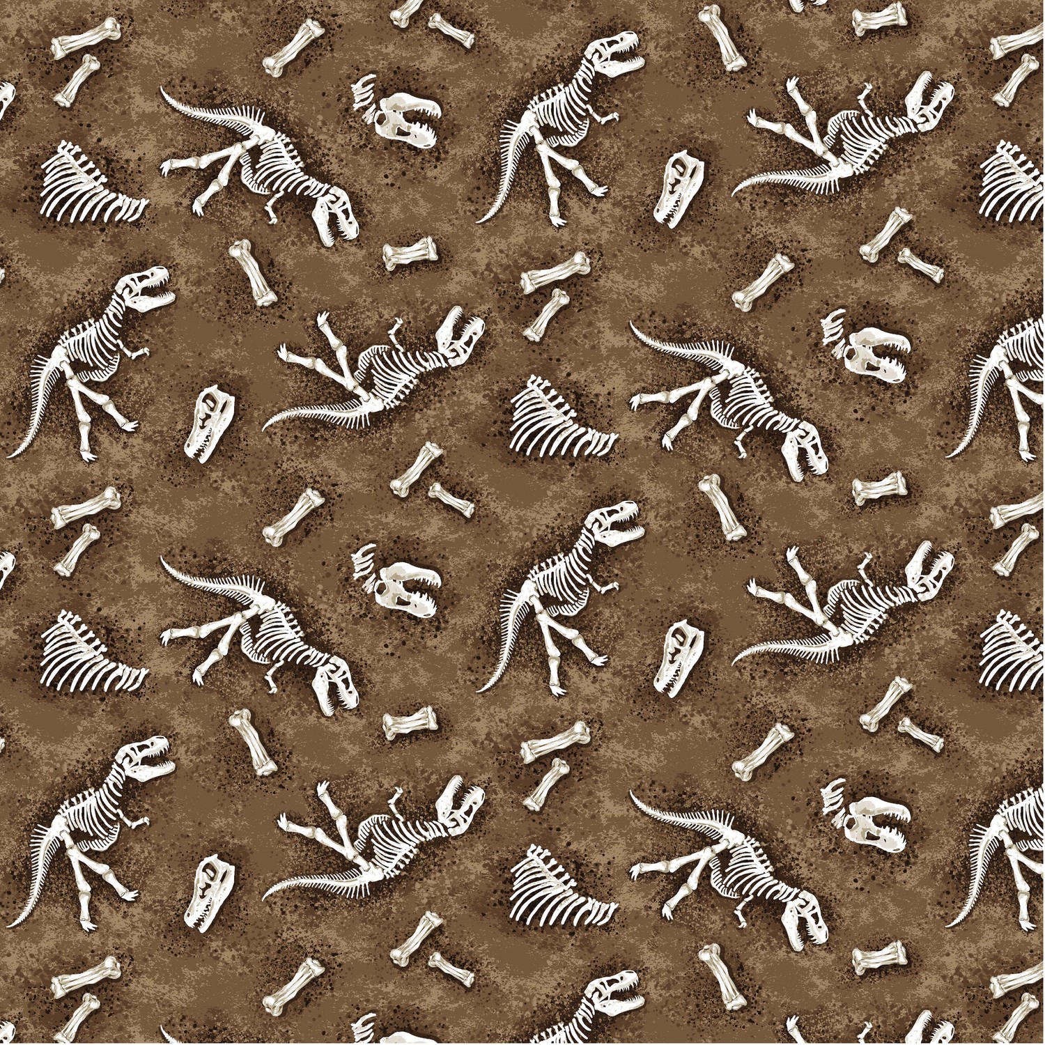 Dinosaurs & Fossils Brown Quilting Cotton Fabric | Connecting Threads