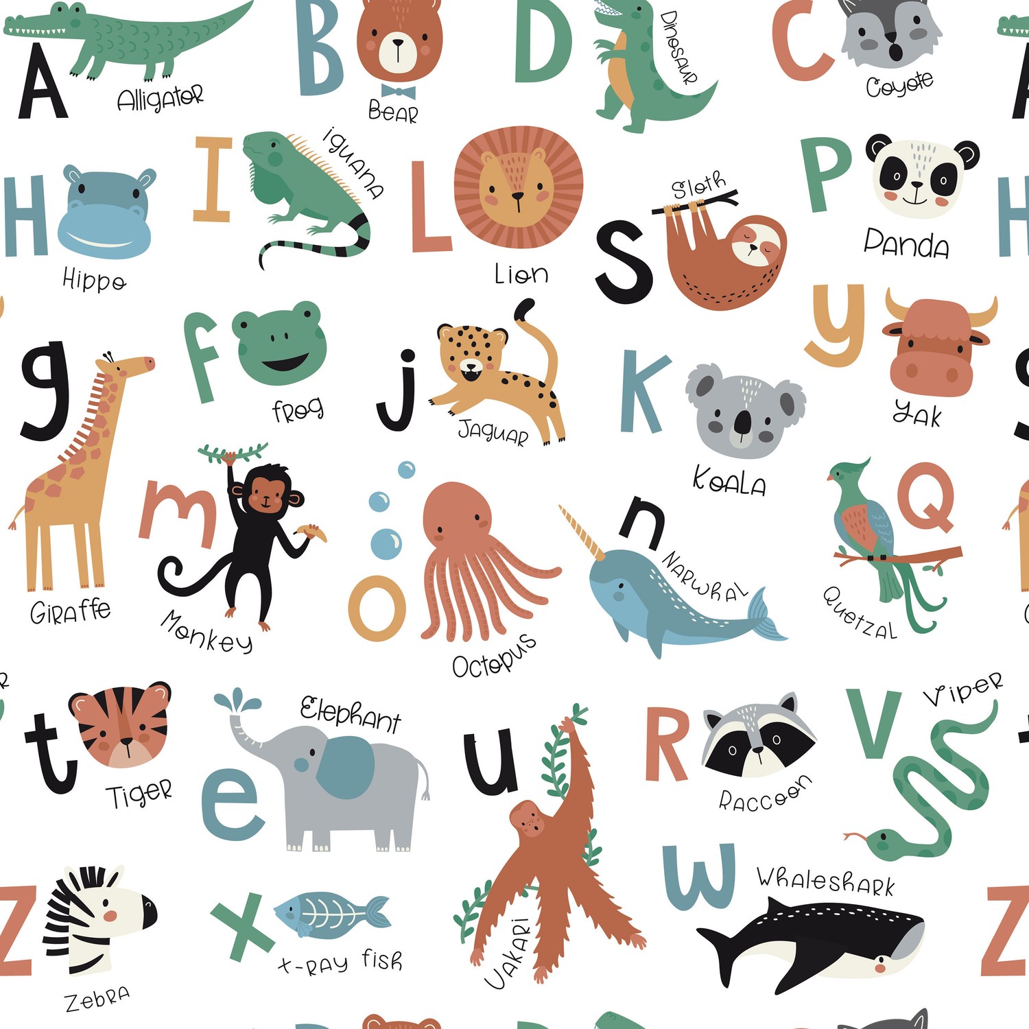 Alphabet Zoo Main White Quilting Cotton Fabric Yardage ...