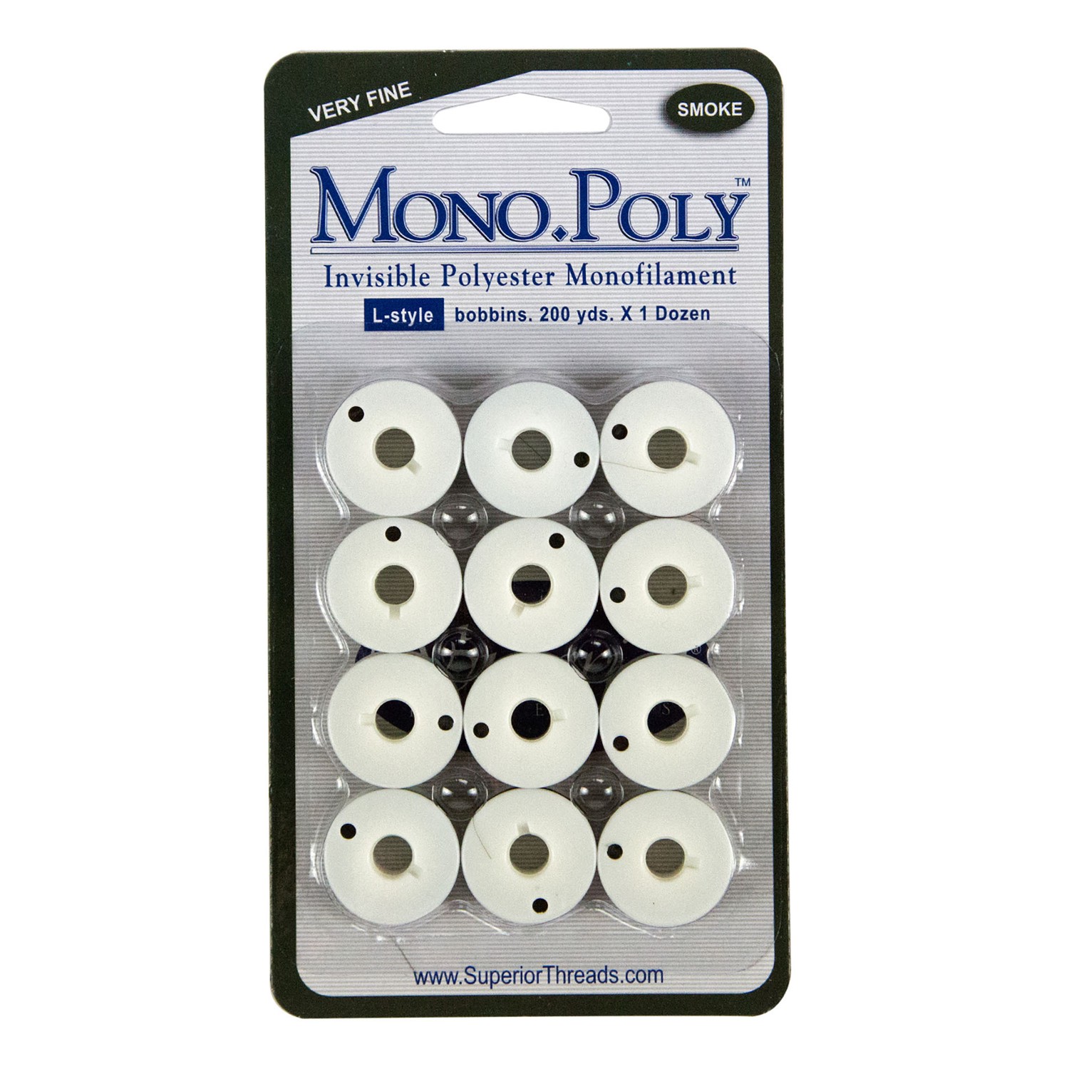 MonoPoly Smoke Gray Prewound Bobbins (L-Style) | ConnectingThreads.com
