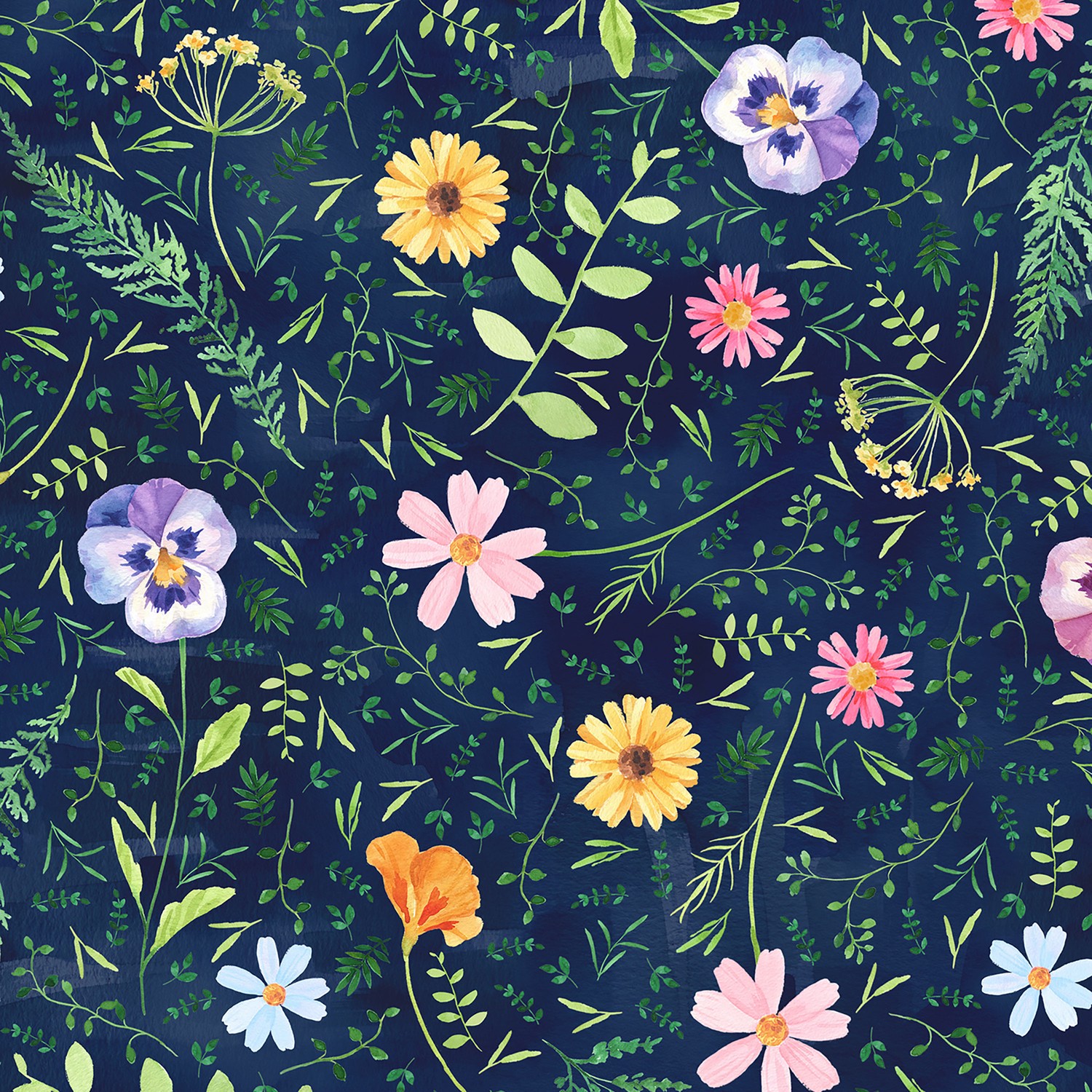 Dash of Love - Dash of Love Floral Royal Quilting Cotton Fabric Yardage | ConnectingThreads.com