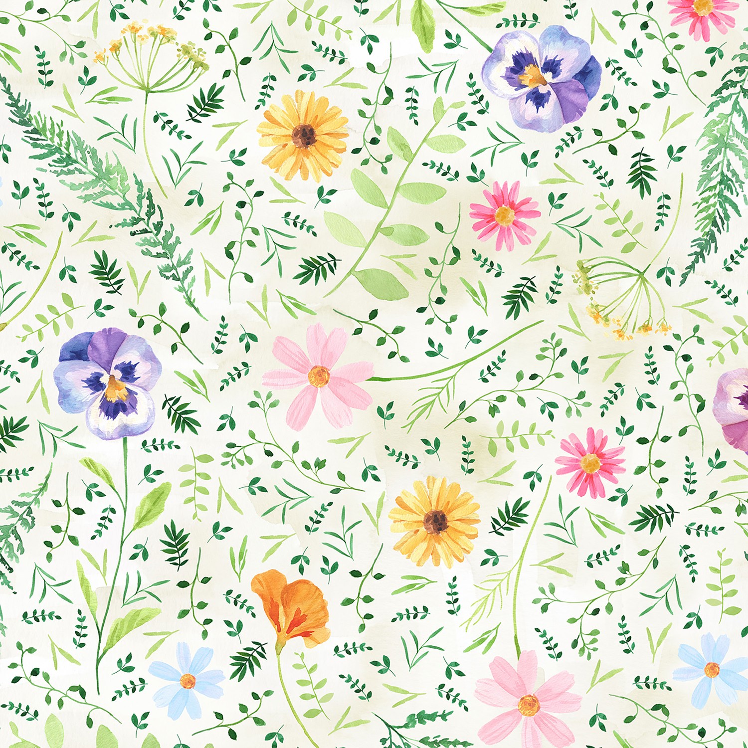 Dash of Love Floral Pansy Quilting Cotton Fabric Yardage | ConnectingThreads.com