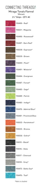 Mirage Tonals vibrant 2.5" Flannel Strips - Multi-Color Quilting Fabric