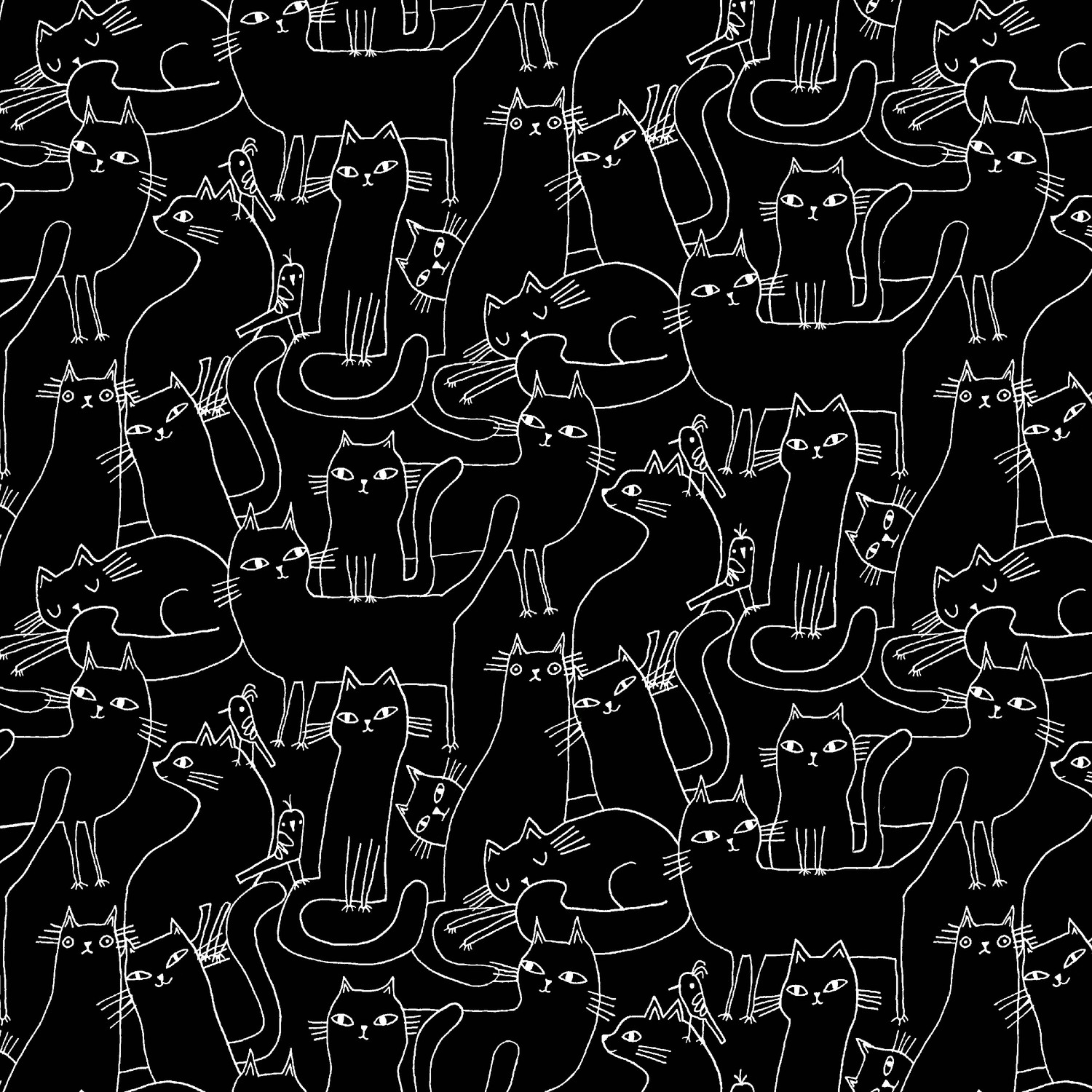 Cosmo Cats Outline Cats Black/White Quilting Cotton Fabric Yardage ...