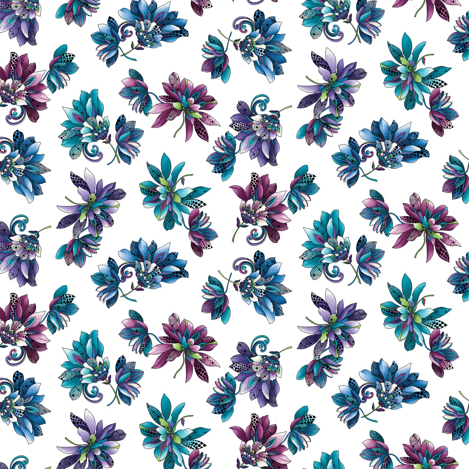Xanadu Floral White/Multi Quilting Cotton Fabric Yardage | ConnectingThreads.com