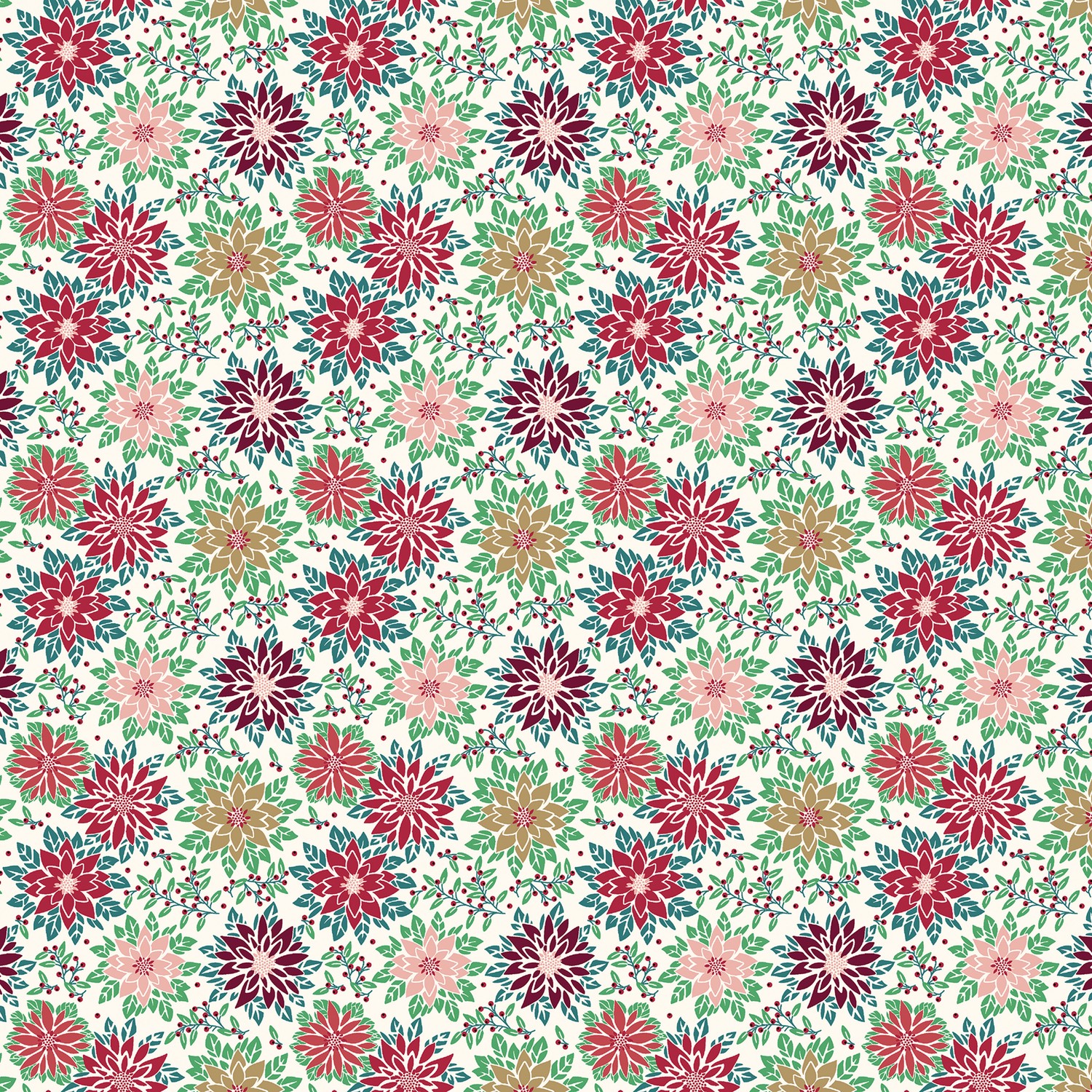 Holiday Magic - Holiday Magic Pretty Poinsettias Ivory Metallic Quilting Cotton Fabric Yardage ...