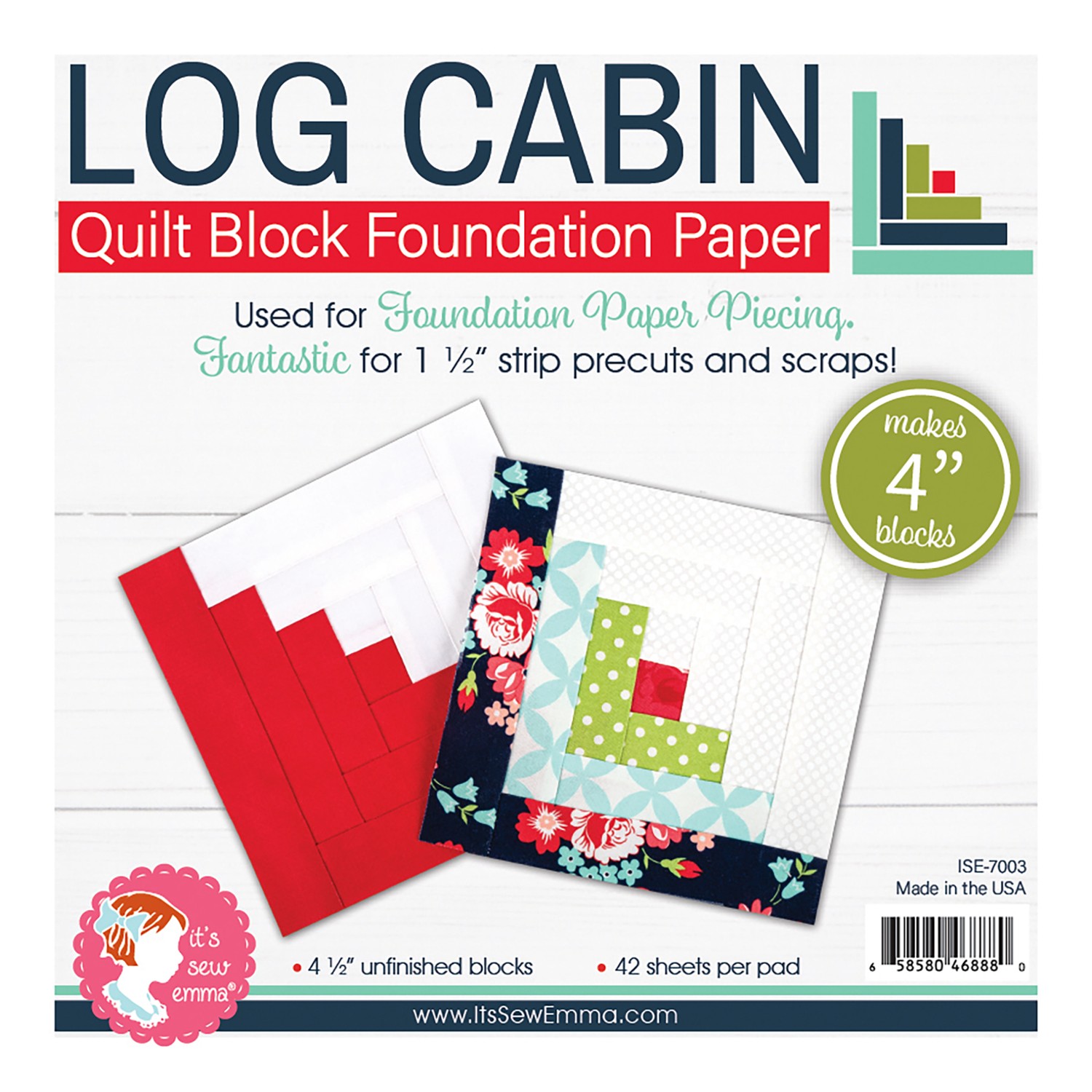 Log Cabin Quilt Block Foundation Paper 4 blocks - Connecting Threads