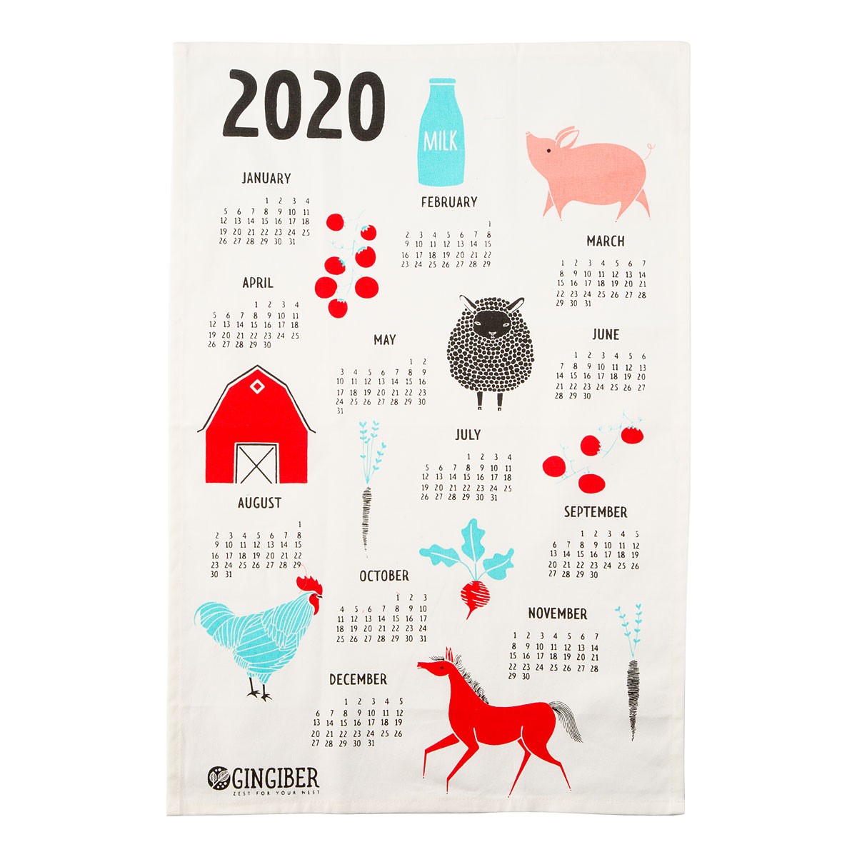Tea Towel - 2020 Calendar Gingiber | ConnectingThreads.com