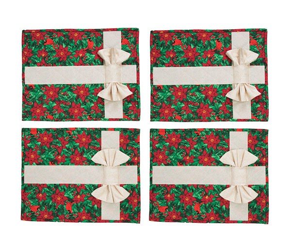 Yuletide Charm - Presently Wrapped Christmas Placemats and Napkins Poinsettia Kit ...