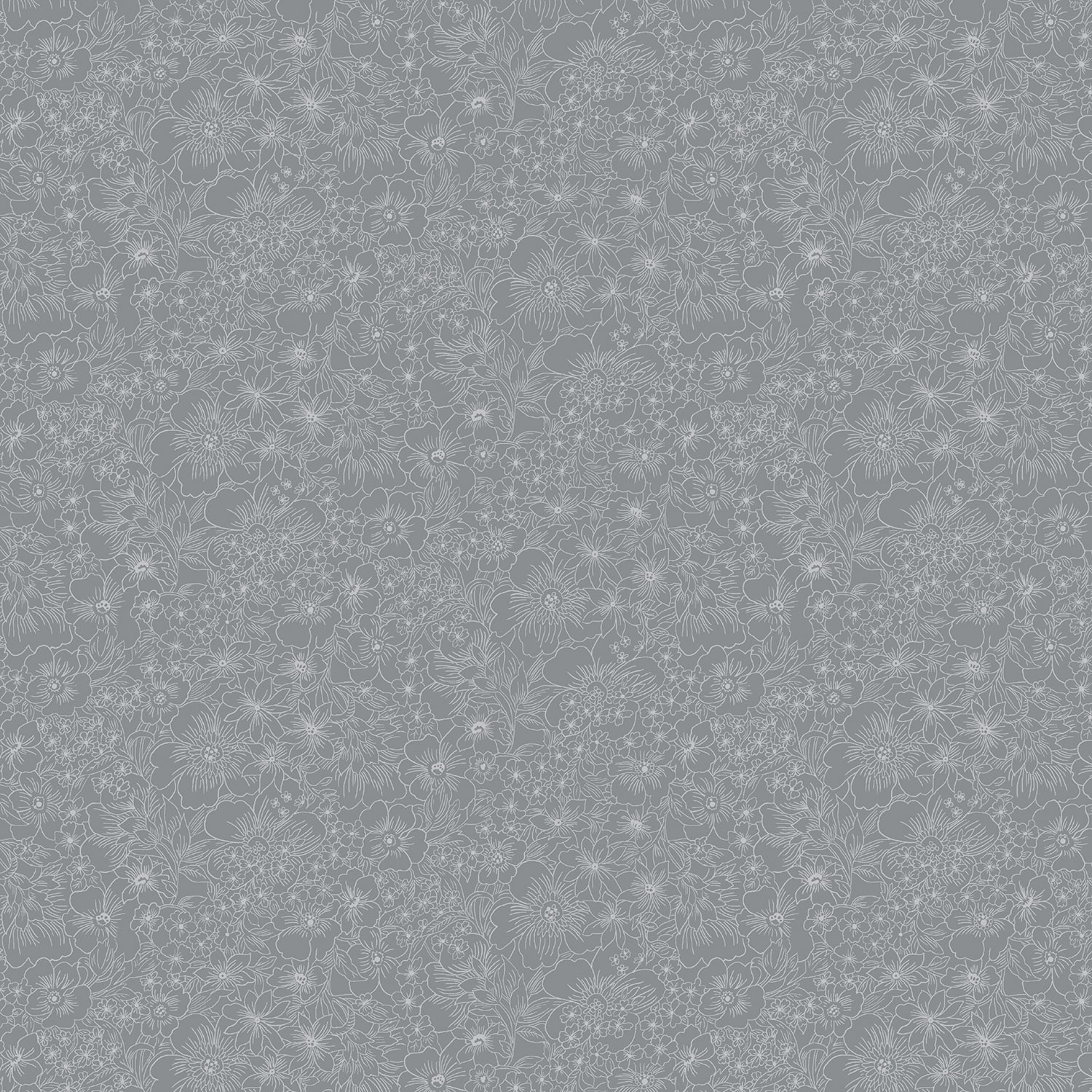 Monochrome Packed Petals Grey Quilting Cotton Fabric | Connecting Threads