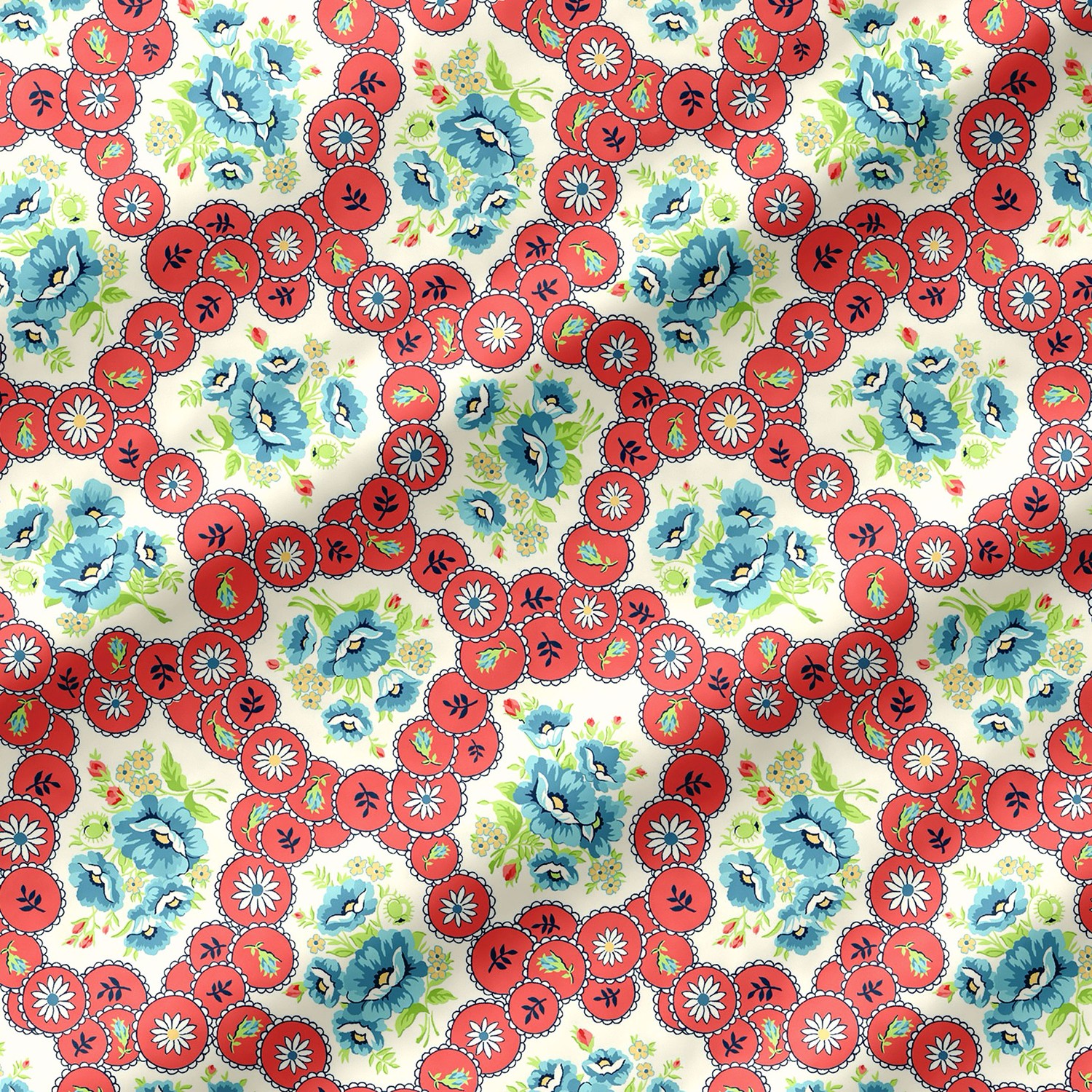 Scalloped Floral Quilting 1 Yard Cut Cotton Fabric | Connecting Threads