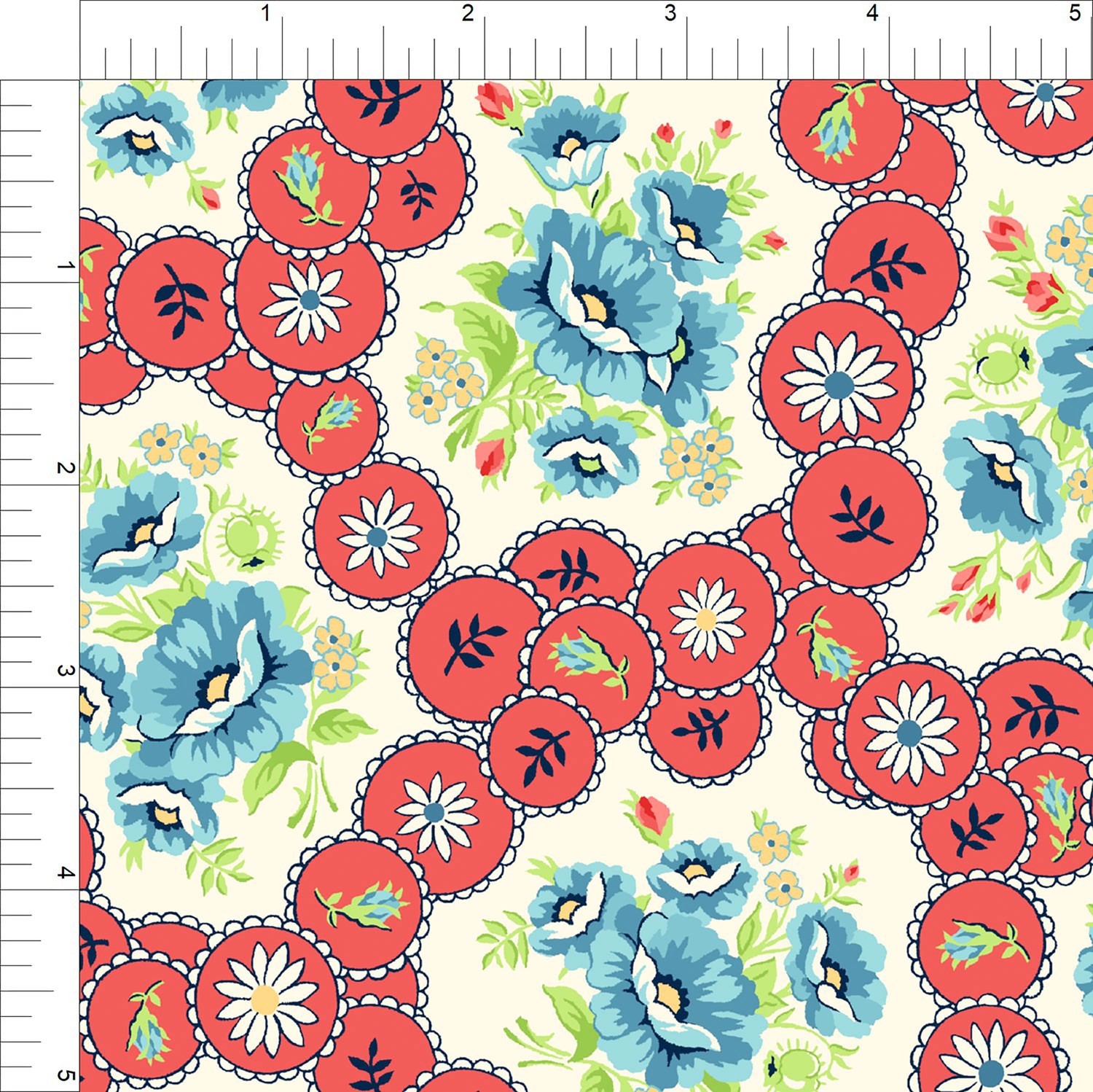 Specialty Cuts Scalloped Floral 1Yard Cut Lt Blaze Red White Multi Color Quilting Cotton Fabric ...