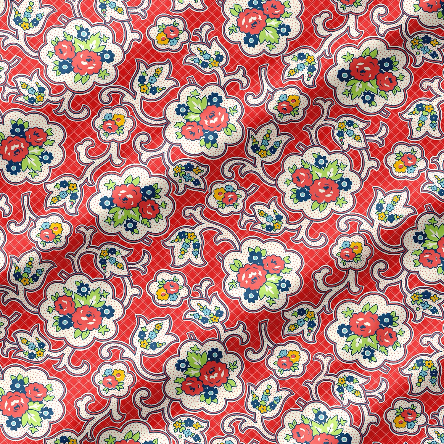 Specialty Cuts Floral Paisley 1 Yard Cut Blaze Red Multi Color Quilting ...