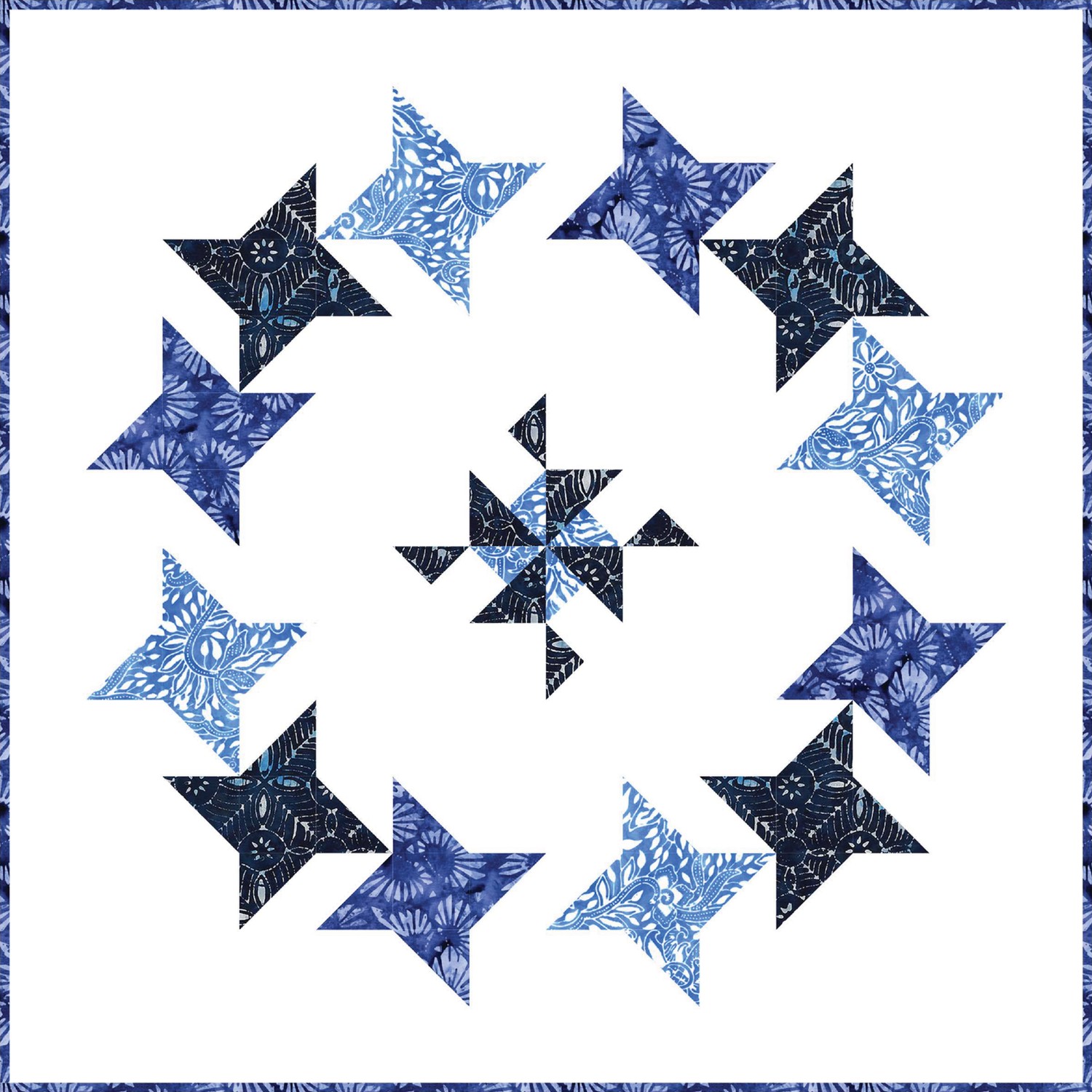 Moonlit Indigo Batiks - Moonlit Indigo Batiks Endless Dance Mini Batik Cotton Fabric Quilt Kit ...