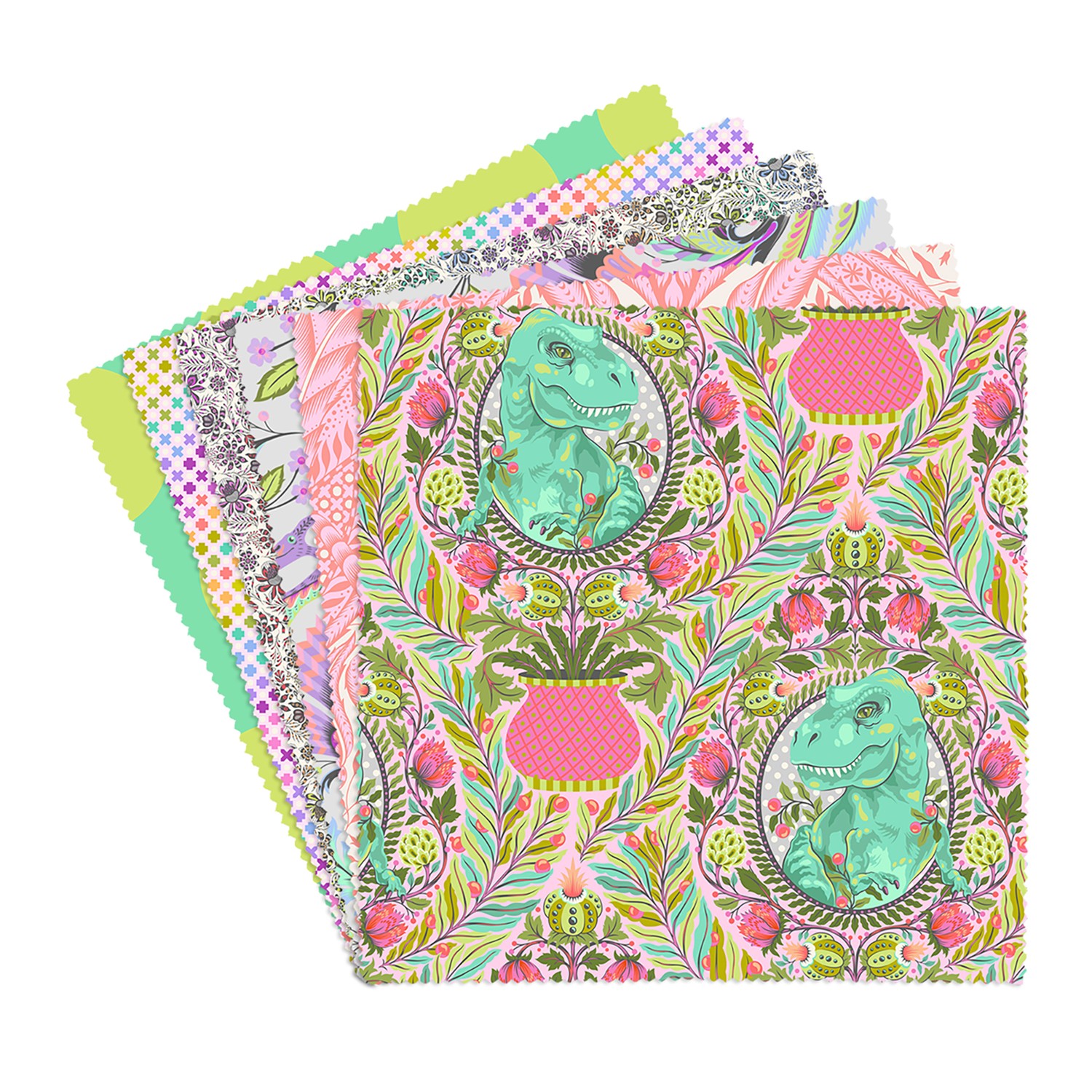 Roar! - Roar! 10 Inch Squares Blue Green Multi Color Quilting Cotton Fabric | ConnectingThreads.com