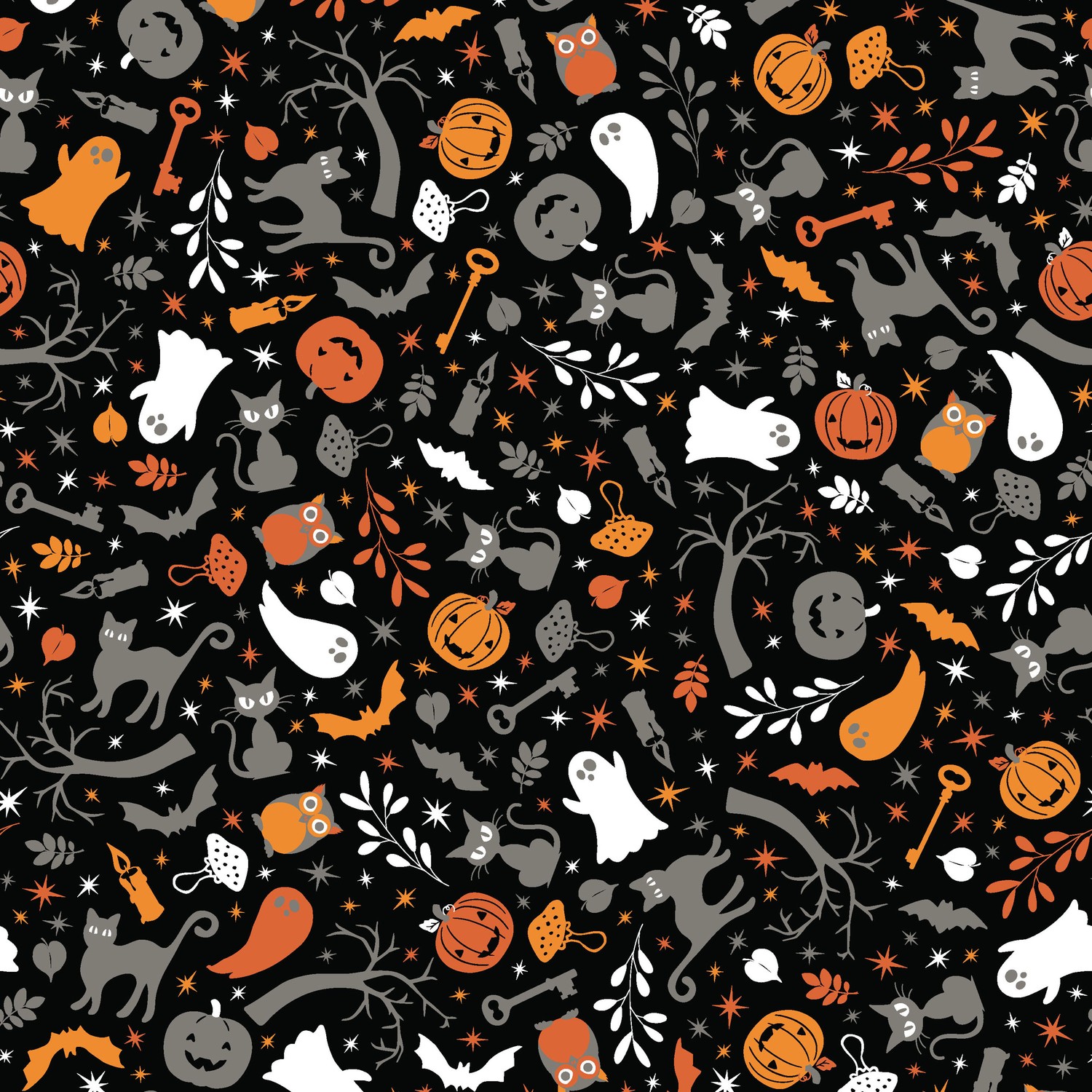 Pumpkins & Potions - Pumpkins & Potions Cats & Ghosts Black Quilting Cotton Fabric Yardage ...