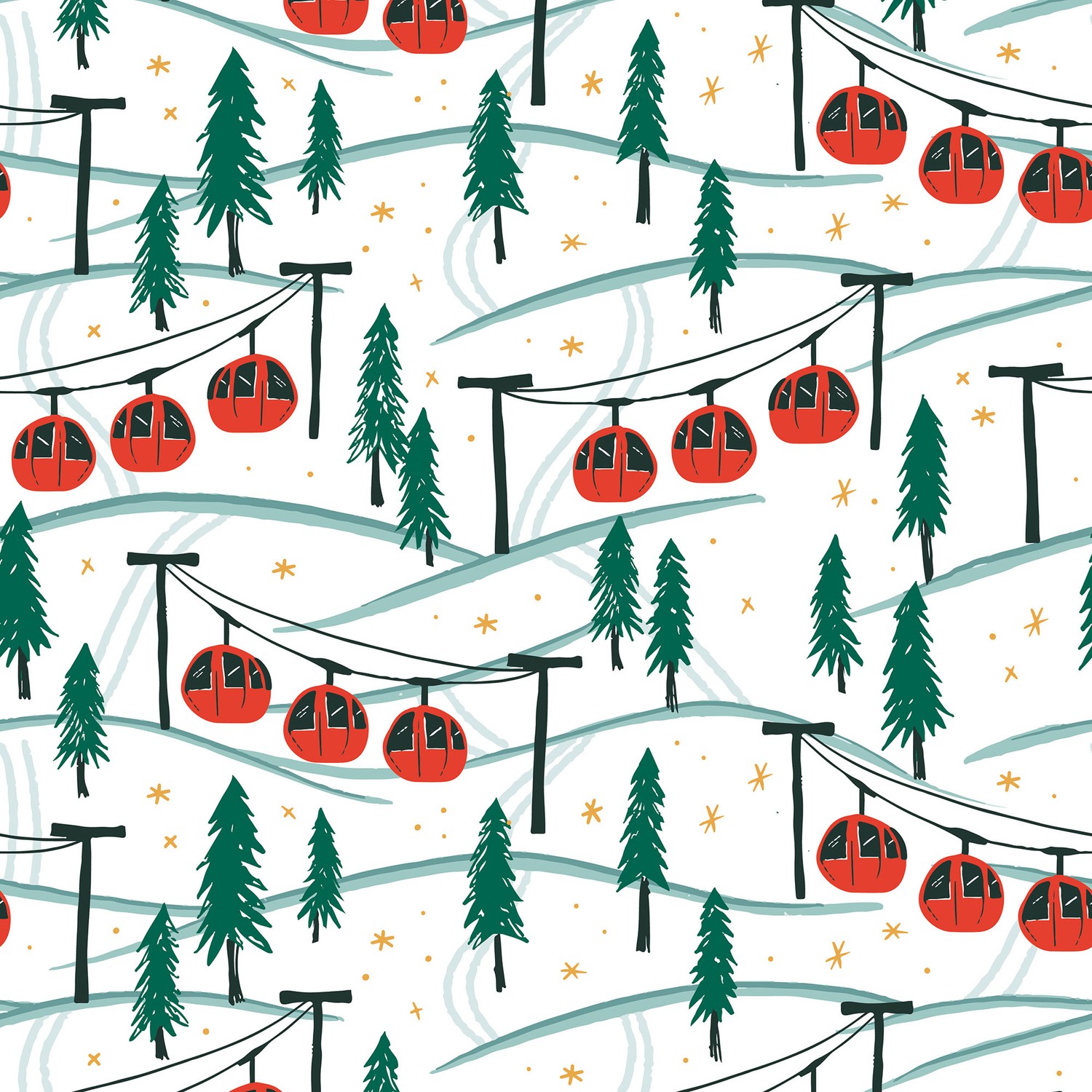 Ski Hill - Ski Hill Mountainside Red Quilting Cotton Fabric Yardage ...