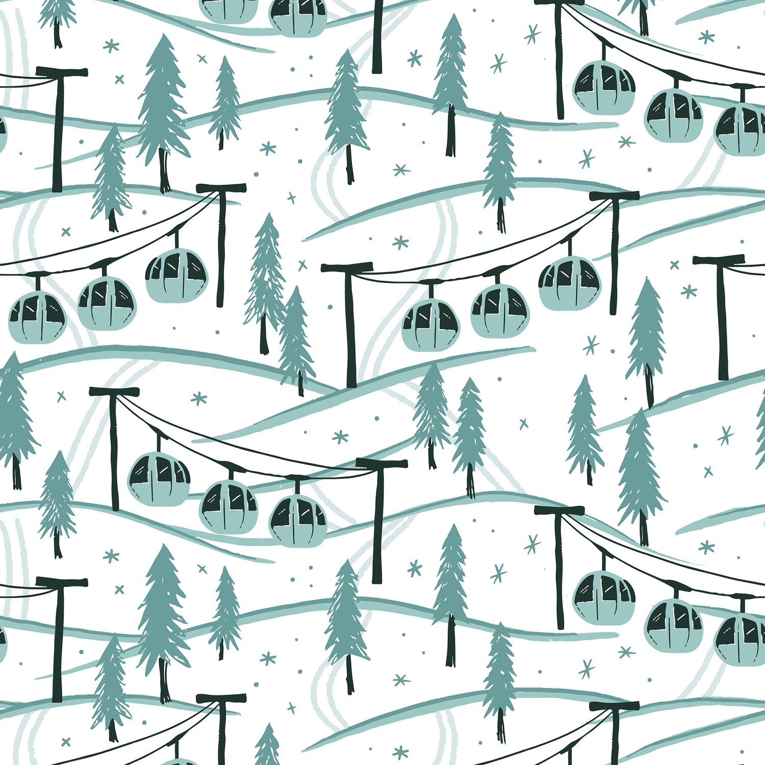 Ski Hill - Ski Hill Mountainside White Quilting Cotton Fabric Yardage ...