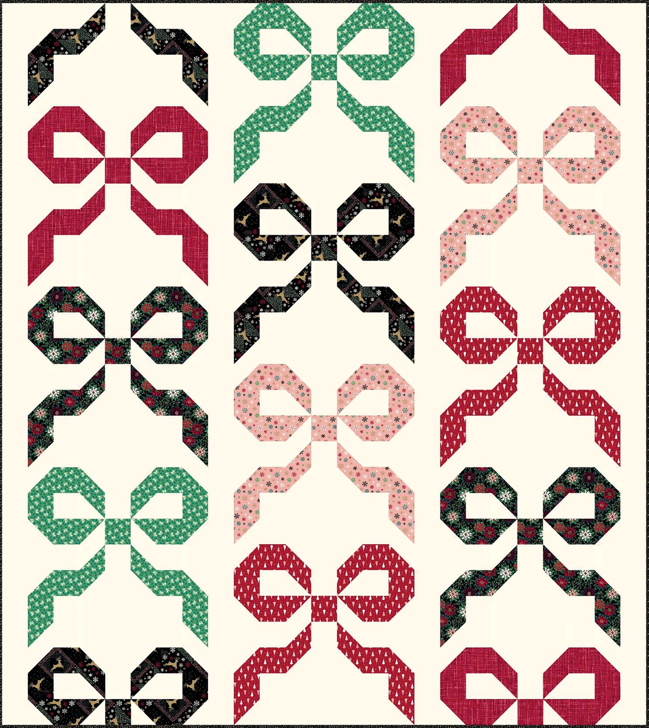 Holiday Magic - Holiday Magic Festive Bows Throw Cotton Fabric Quilt Kit | ConnectingThreads.com