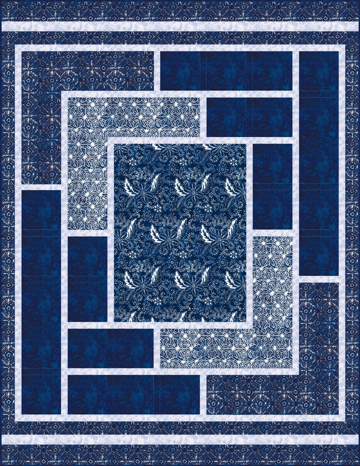 Moonlit Indigo Batiks - Moonlit Indigo Batiks Sliding Screens Batik Cotton Fabric Quilt Kit ...