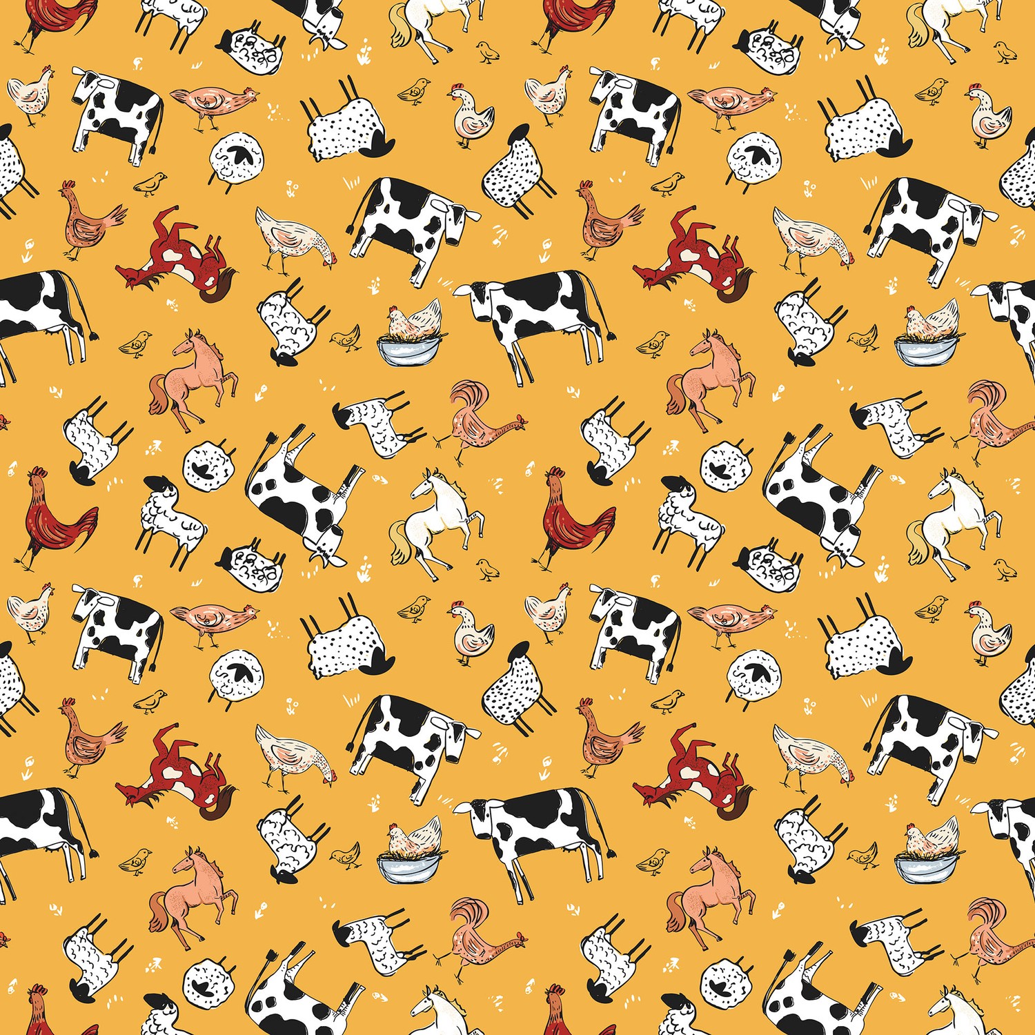 Farm Livin' - Farm Livin' Animal Toss-Yellow Quilting Cotton Fabric Yardage | ConnectingThreads.com