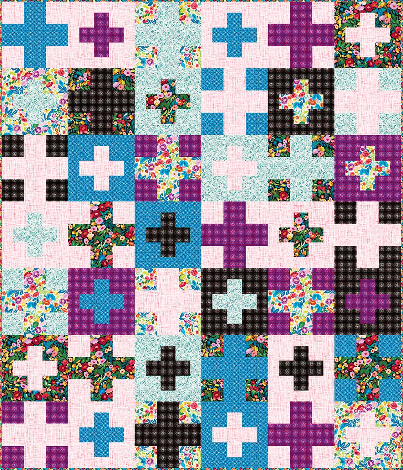Bright Blossoms - Plus Plus Quilt Pattern Download | ConnectingThreads.com