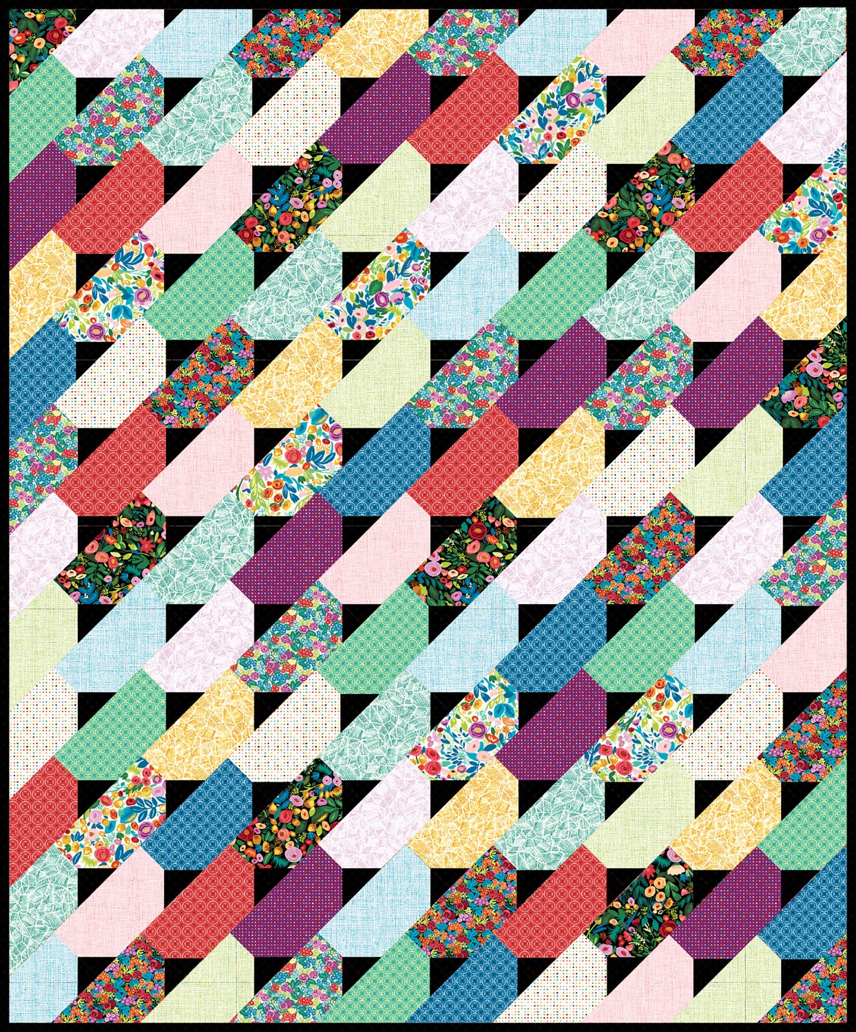 Bright Blossoms - Bright Blossoms Top Notch Throw Quilt Kit ...