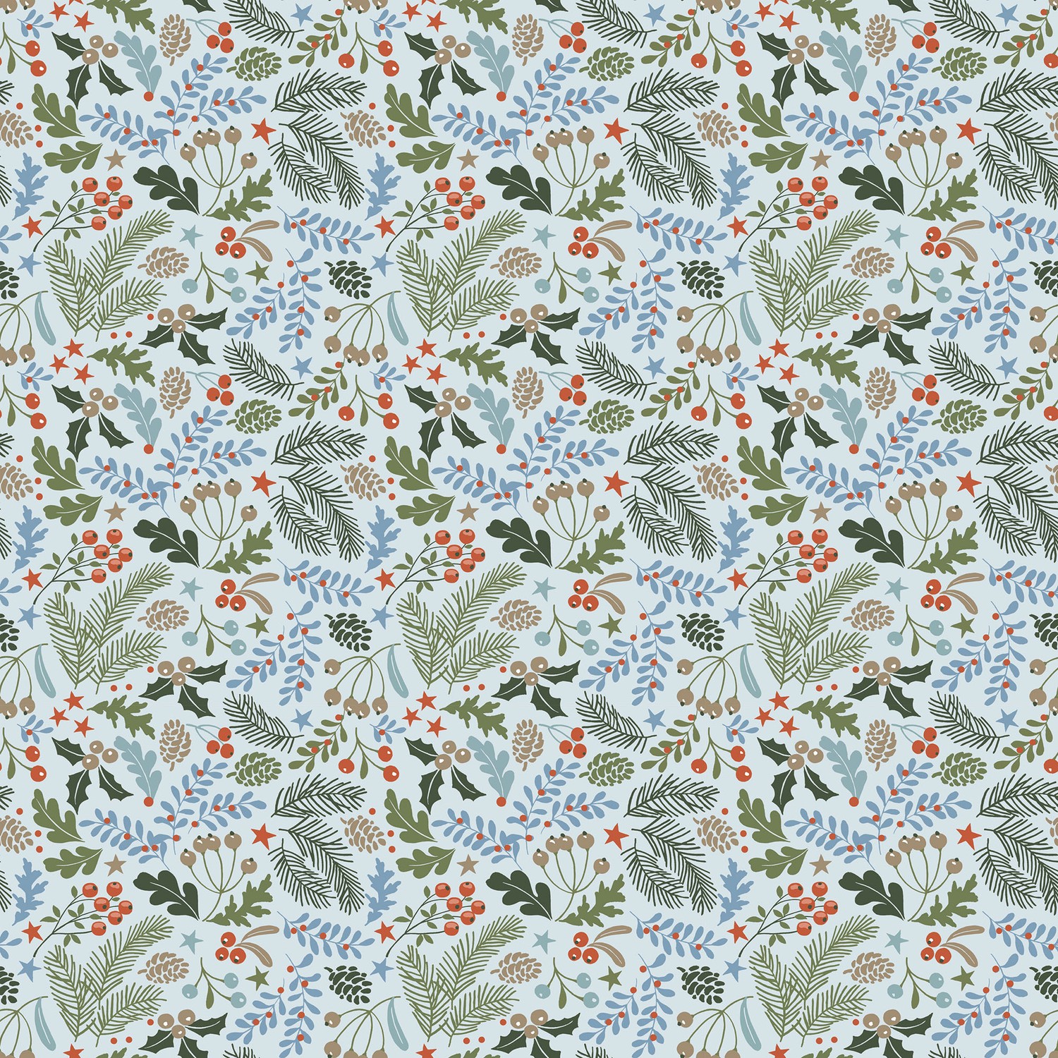 Santa's Tree Farm - Santa's Tree Farm Berries & Boughs Sky Quilting Cotton Yardage ...